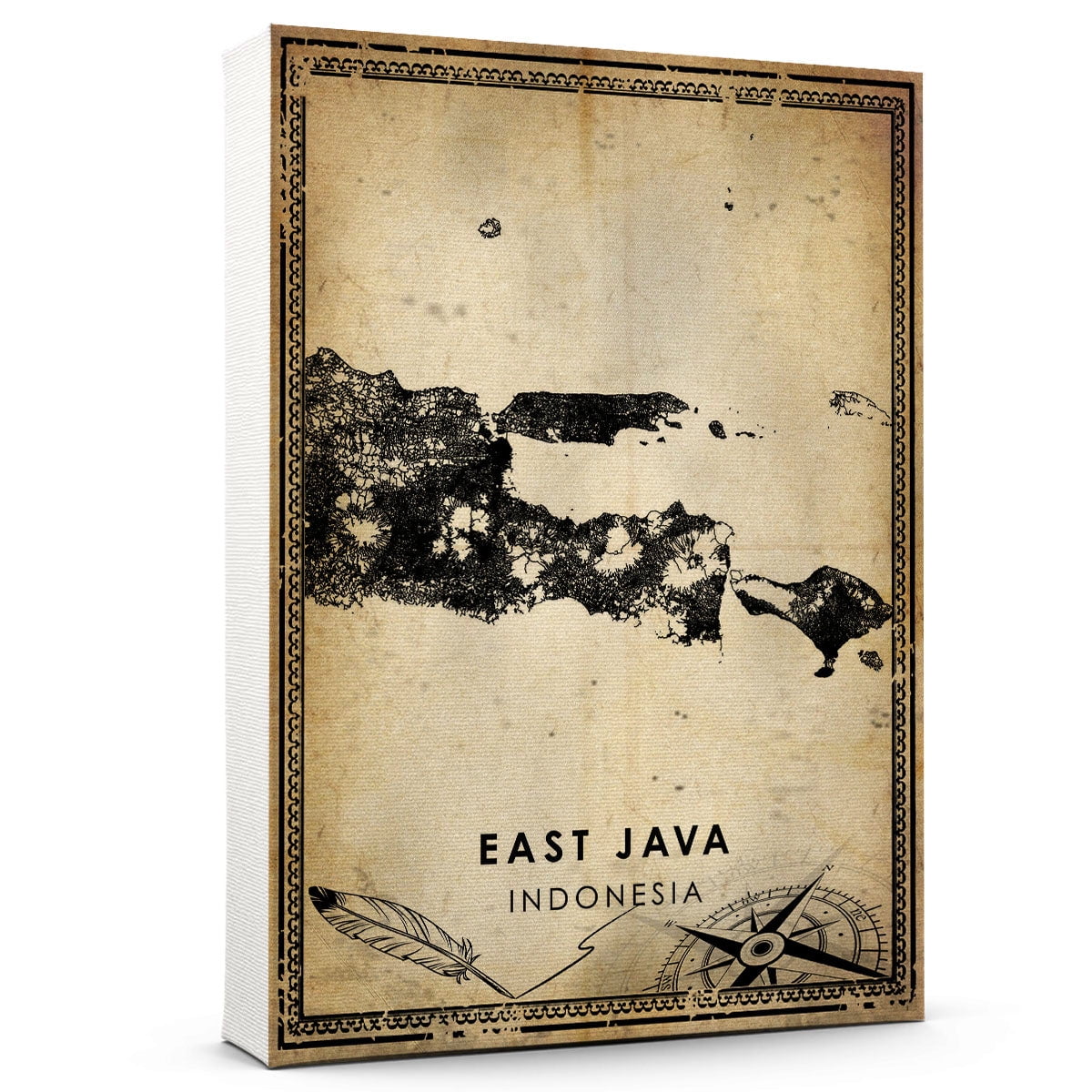 East Java Vintage Map Prints Canvas, Indonesia Map Art Canvas, Canvas ...
