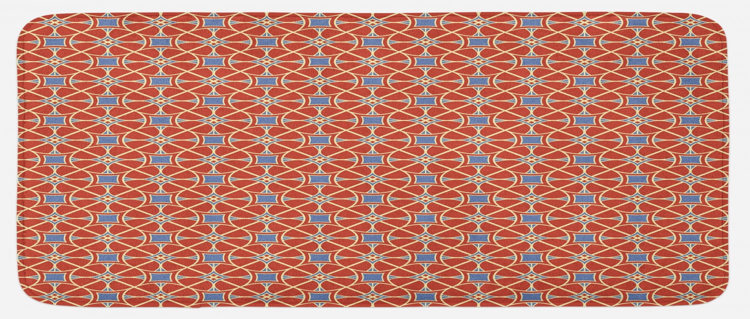 East Kitchen Mat, Big Circles and Squares Curvy Lines Starry Tile ...