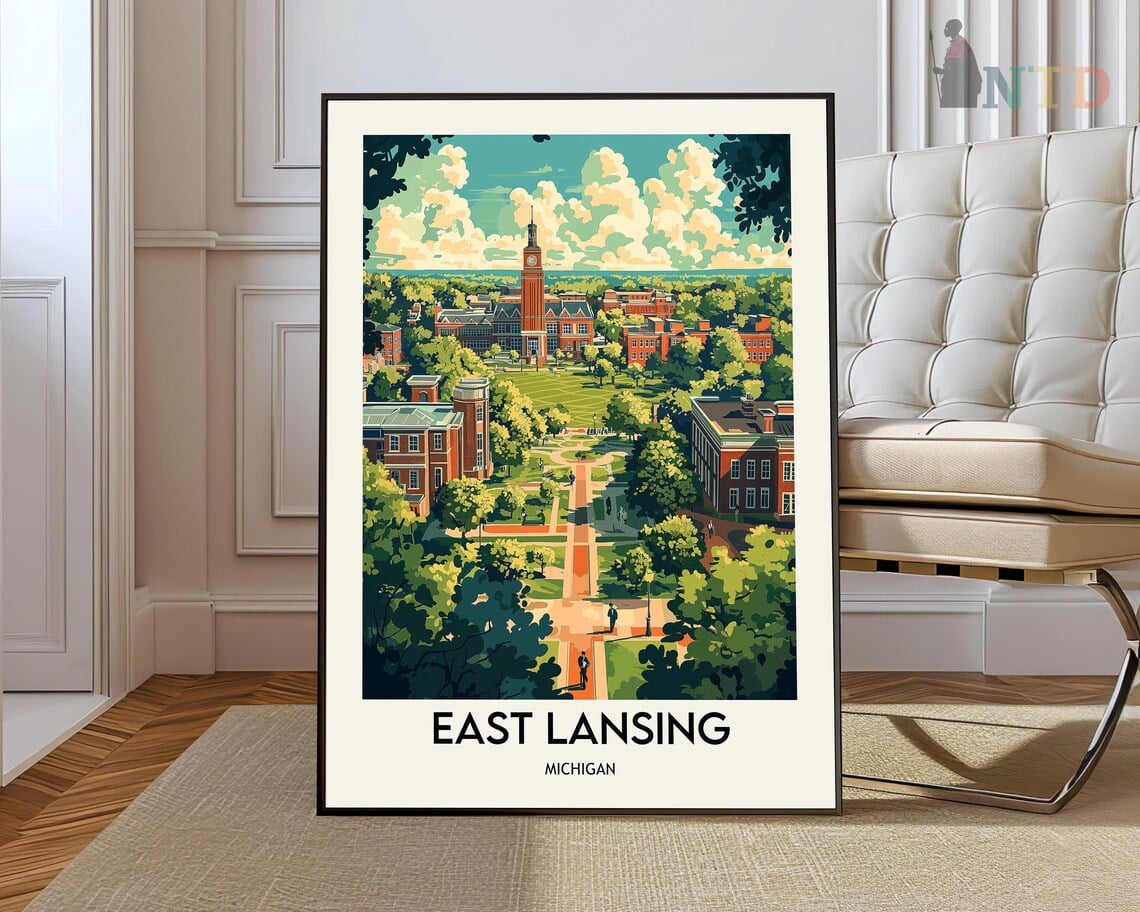 East Lansing Travel Poster, East Lansingeast Lansing Poster Print, East ...