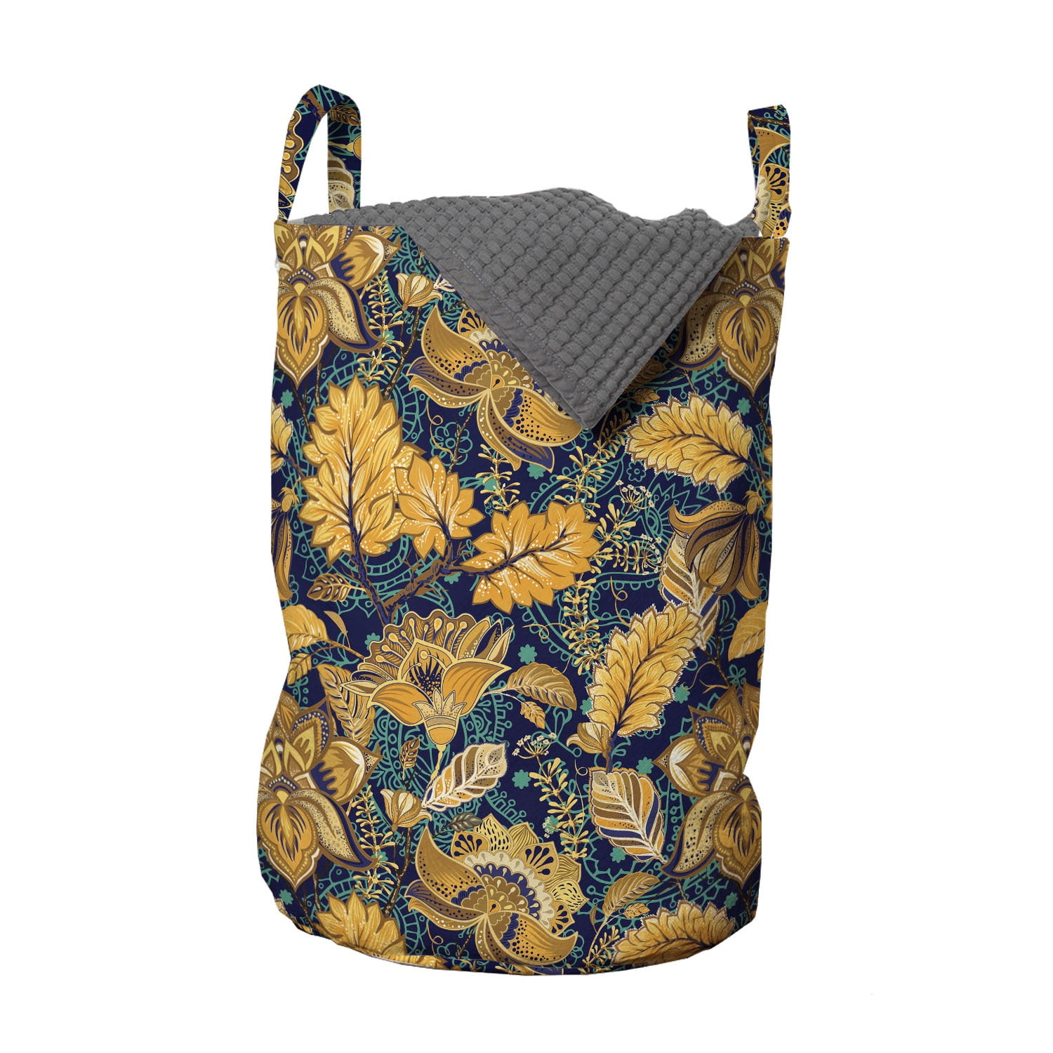 East Laundry Bag, Medieval Oriental Flower Motifs Exotic Fantasy Garden ...