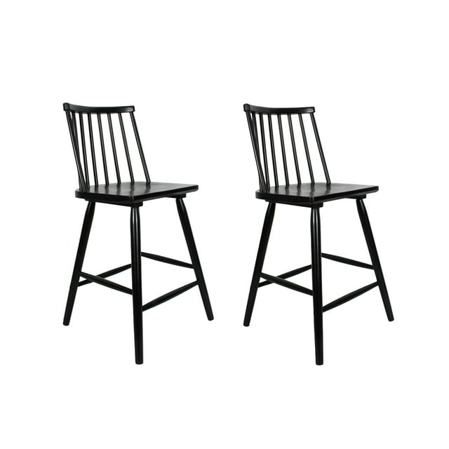 Anders Set of 2 Black Solid Wood Modern Spindle Back Counter Stools by ...