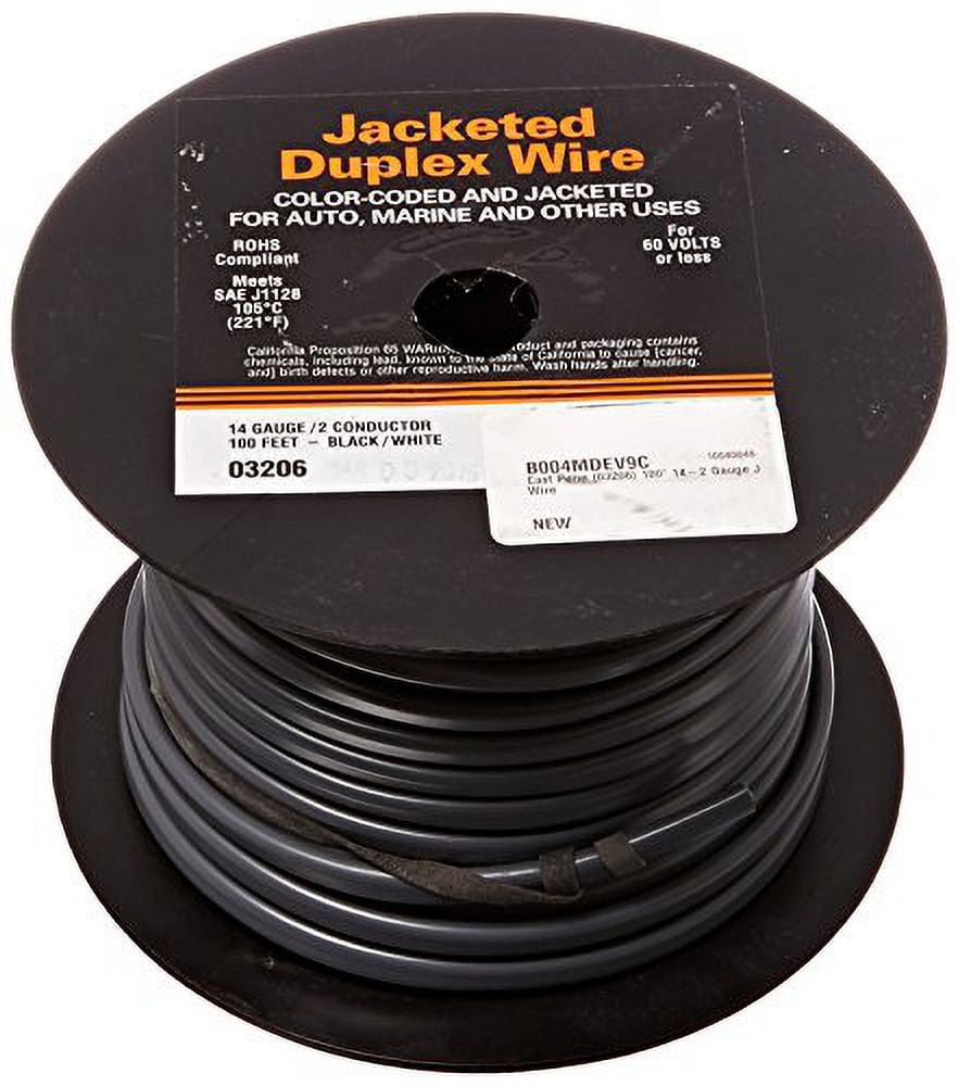 East Penn Deka (03206) 100' 14-2 Gauge Jacketed Wire,Black - Walmart.com