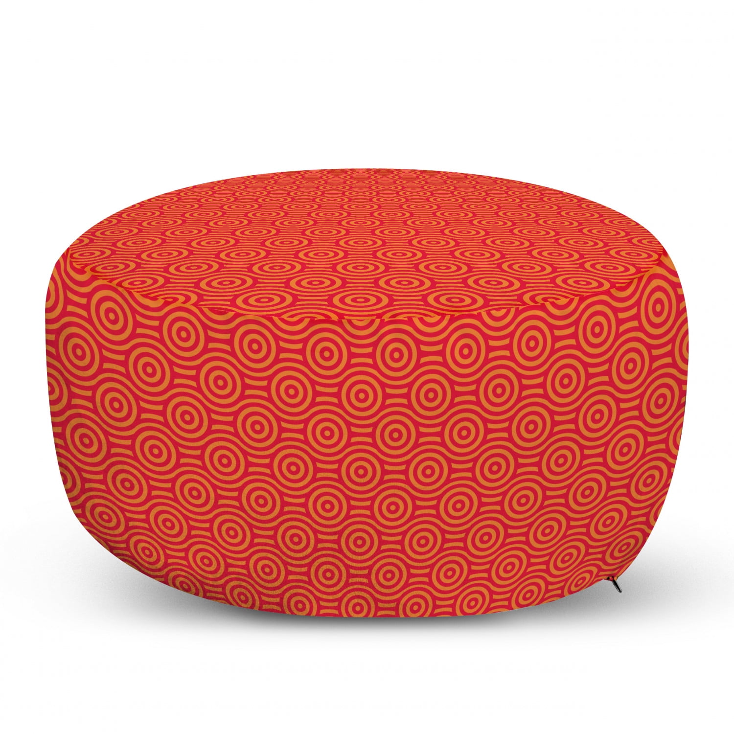 East Pouf Cover with Zipper, Retro Geometric Motif Circles Spiraling in ...