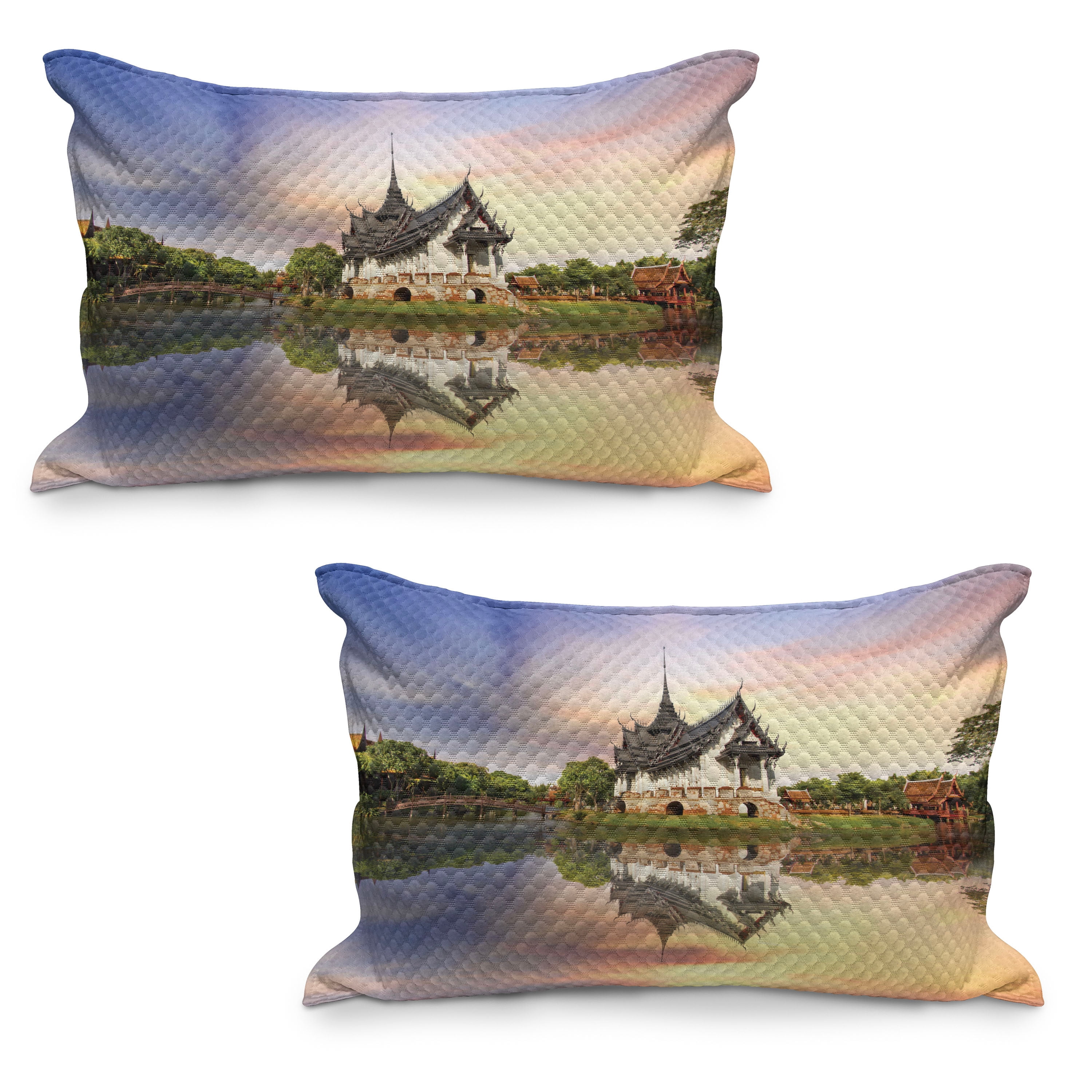 East Quilted Pillowcover Set of 2, House Formed Old Majestic Building ...