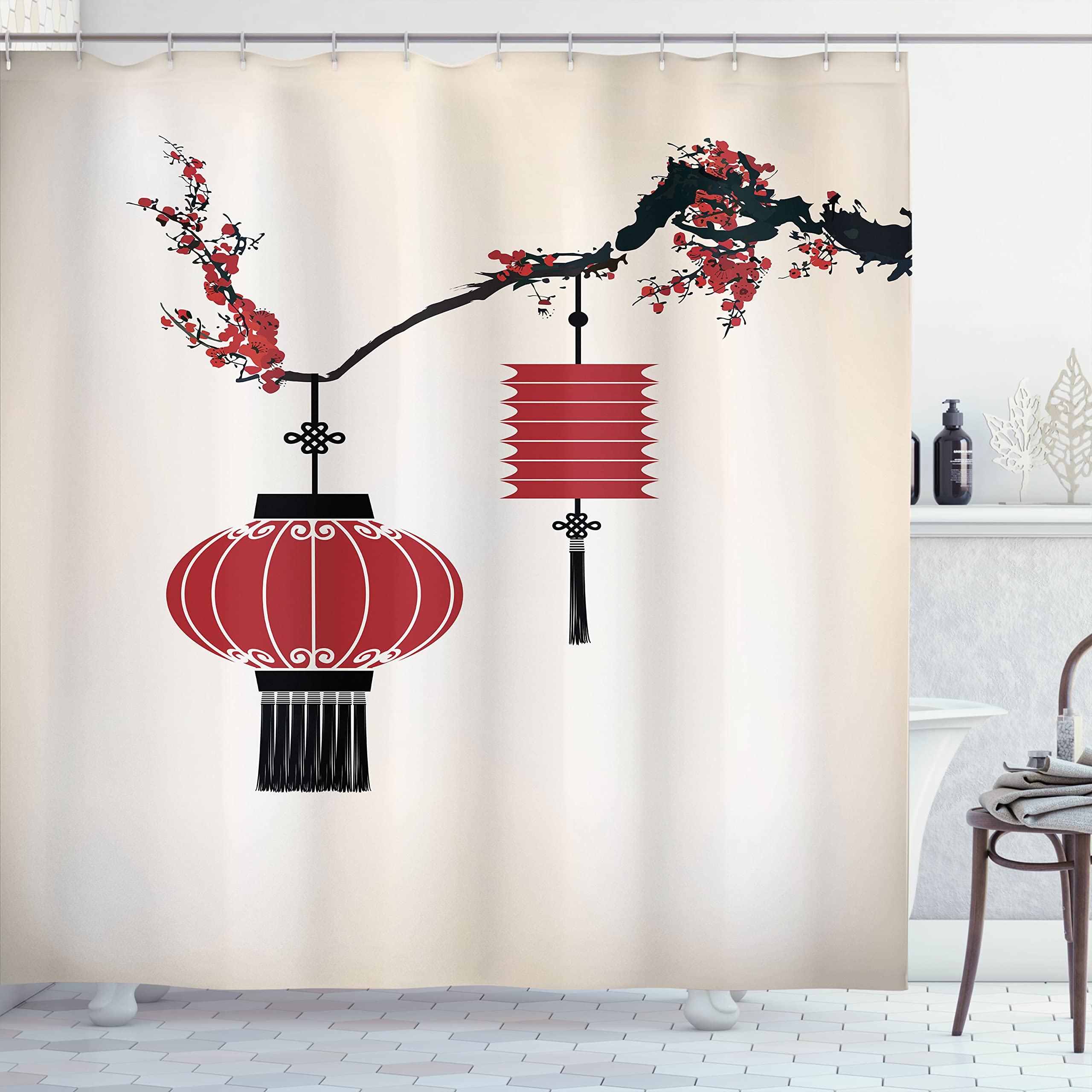 East Shower Curtain Watercolor Painting Chinese Building Paint Mist At ...