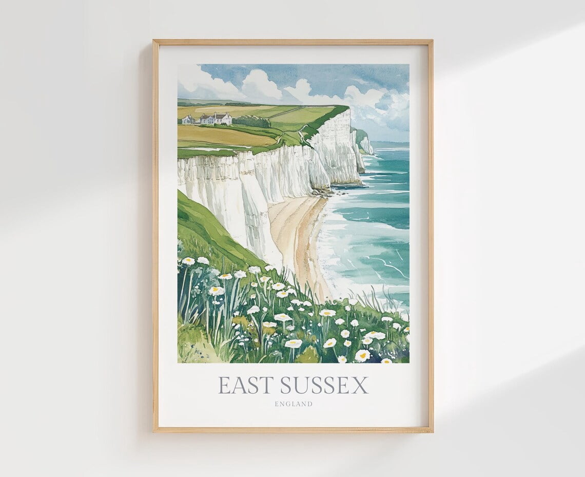 East Sussex England Poster Home Decor Seven Sisters Wall Art Poster ...