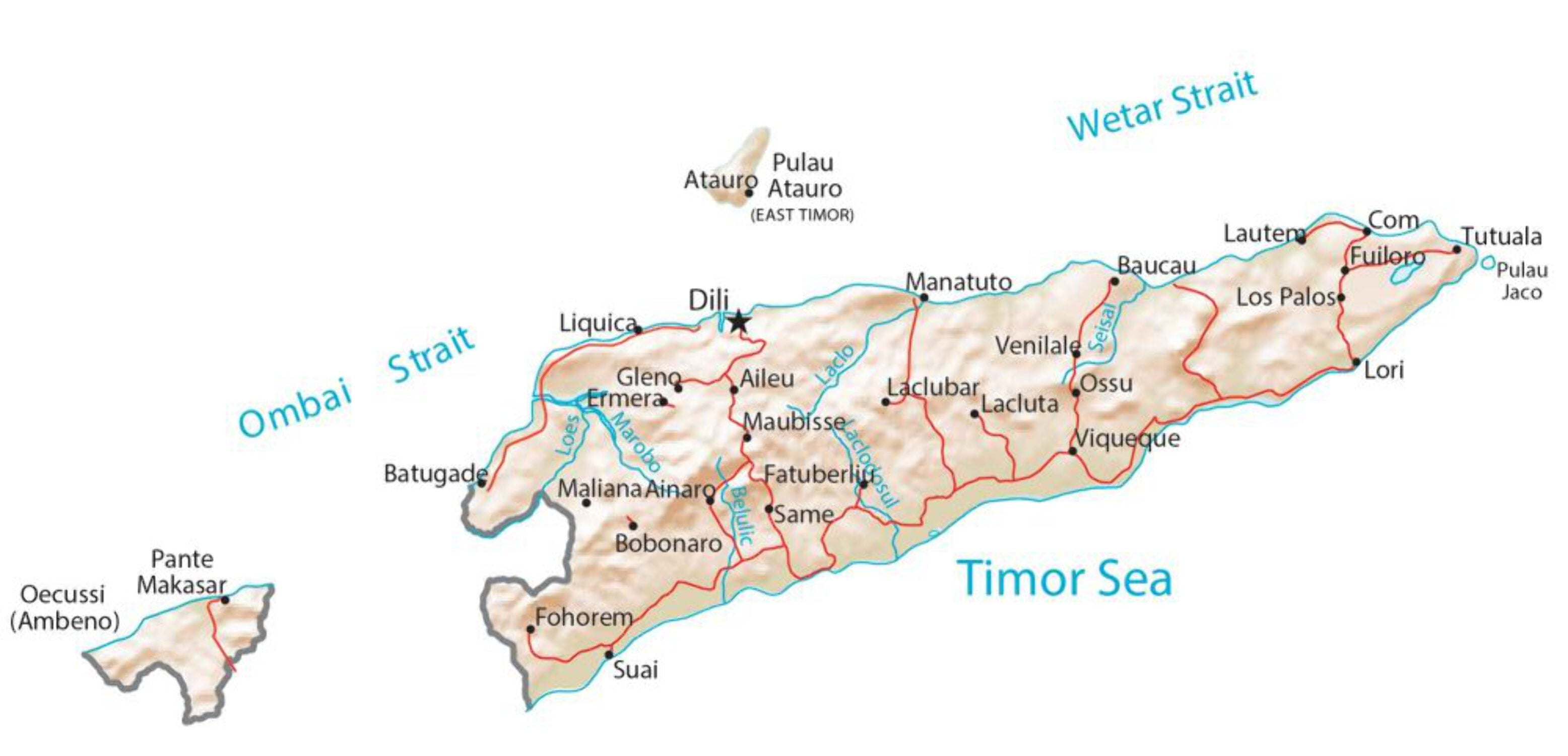 East Timor Physical Map GLOSSY POSTER PICTURE PHOTO PRINT BANNER ...