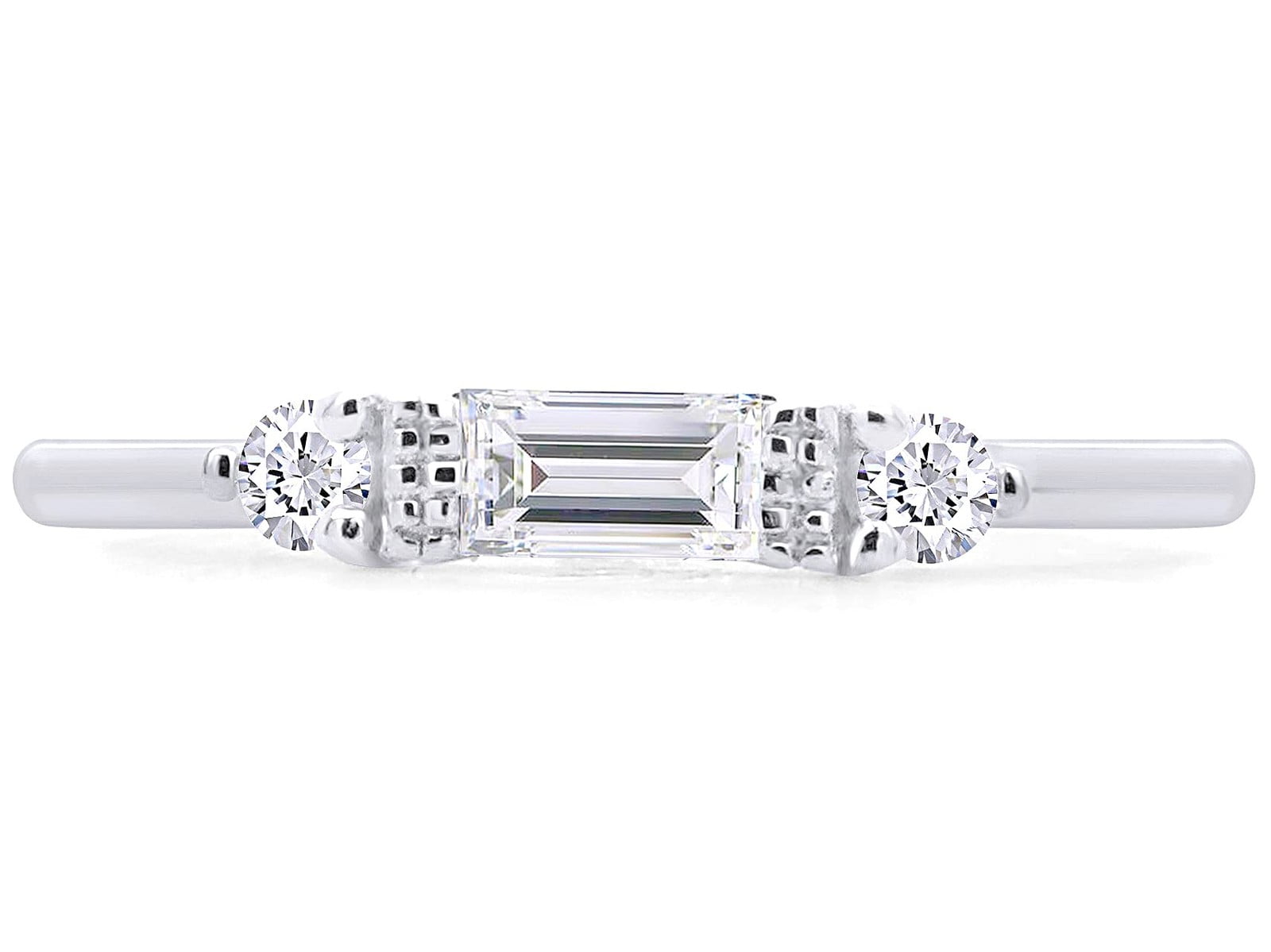 East West Baguette Cut Diamond Ring, Three Stone Diamond Engagement ...