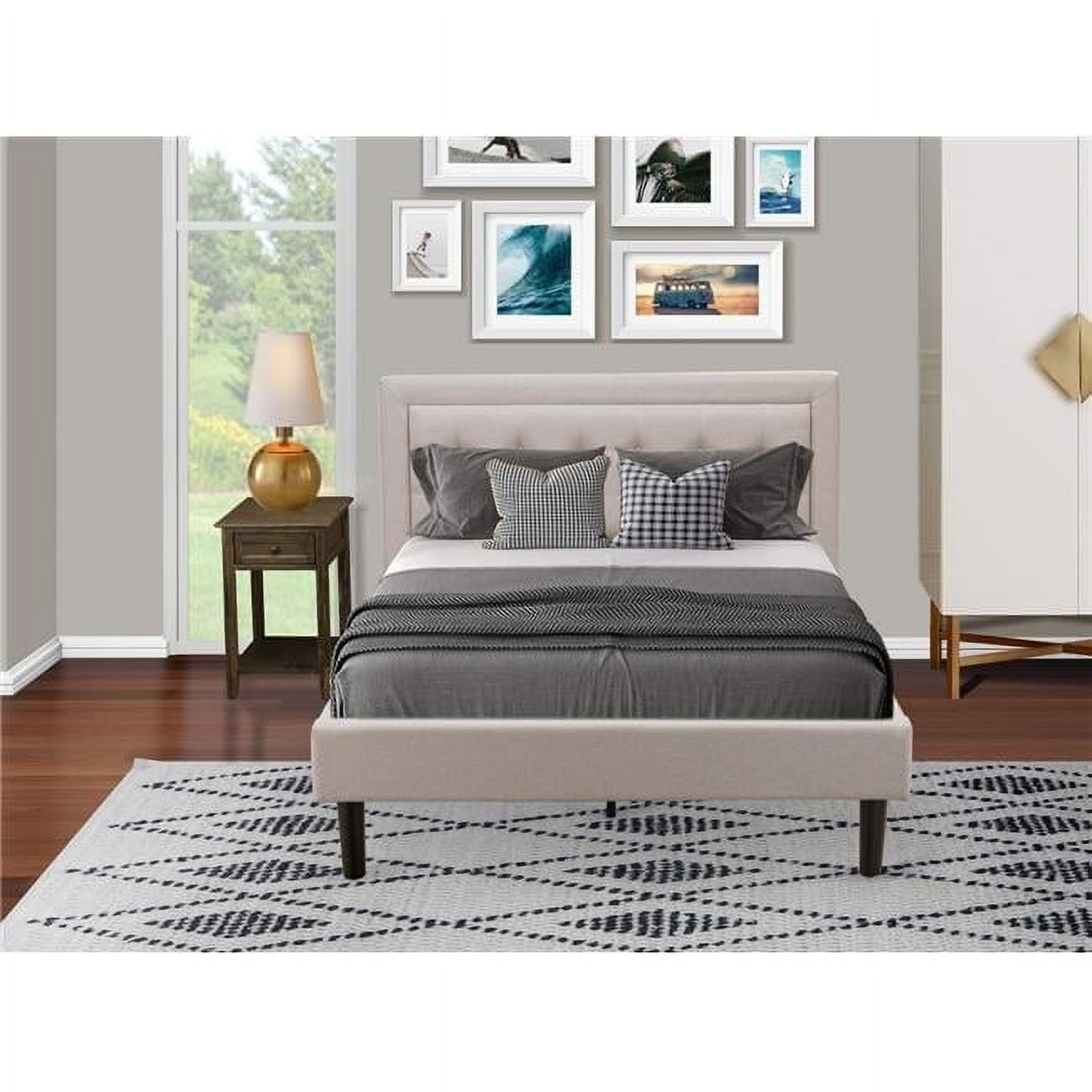 East West Furniture 2 Piece Fannin Full Size Bedroom Set - Mist Beige, Black & Distressed ...