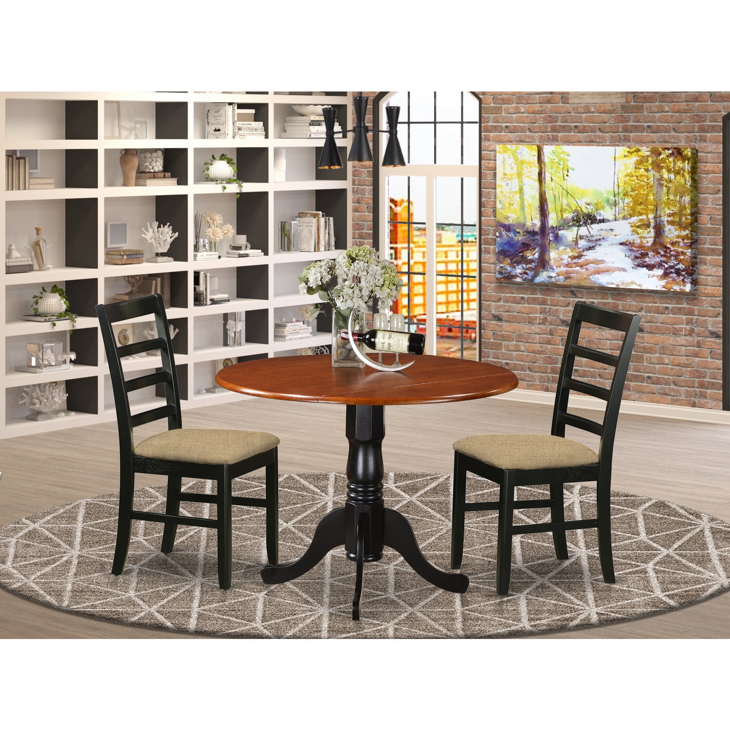 East West Furniture 3 Piece Dinette Set Contains a Round Dining Table ...