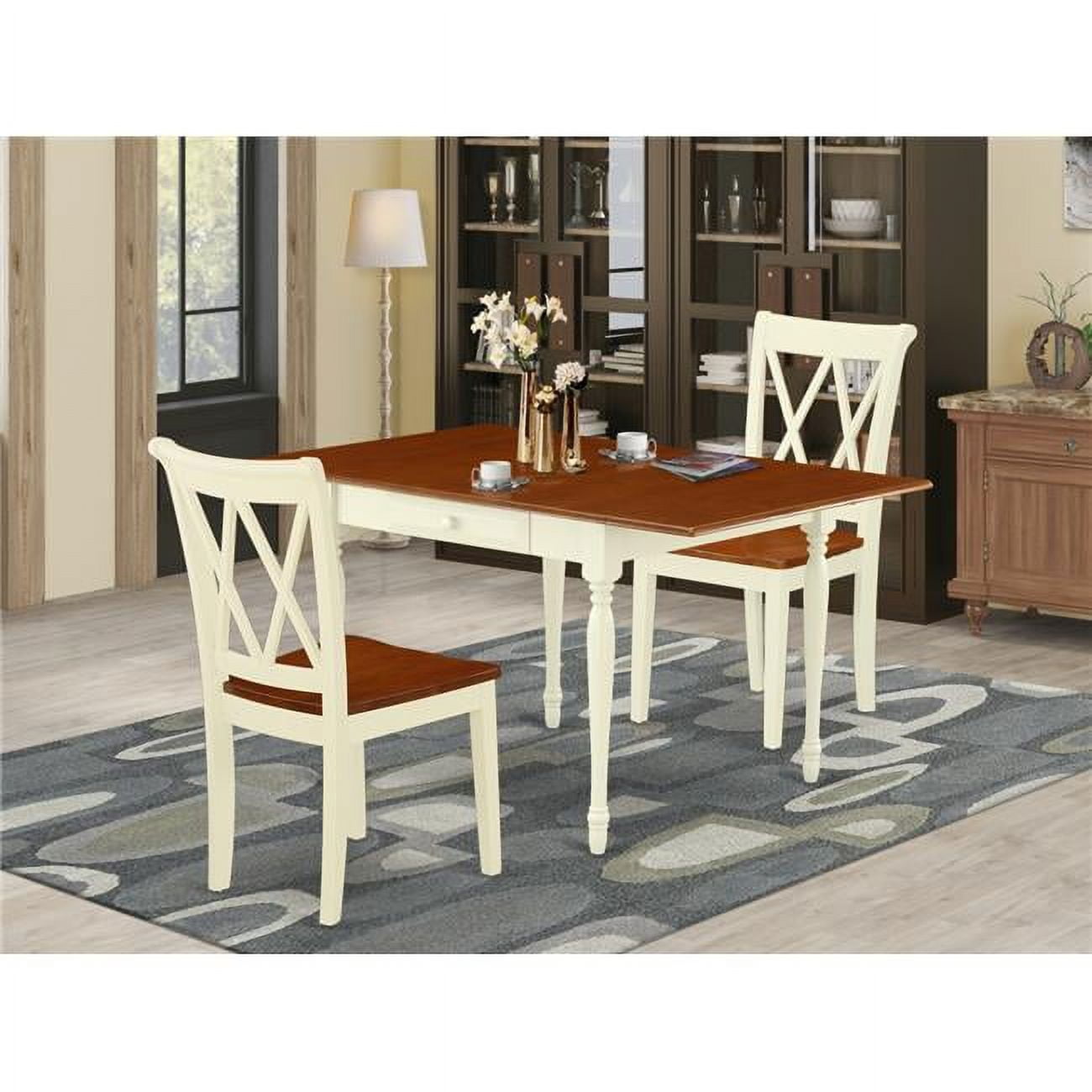 East West Furniture 3 Piece Monza Dinette Set - Buttermilk & Cherry ...