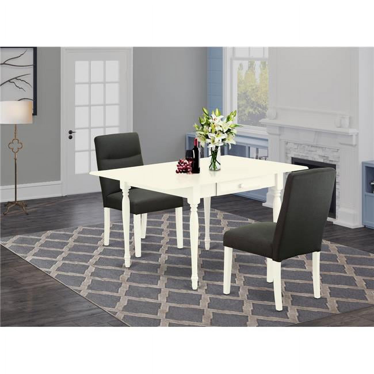 East West Furniture 3 Piece Monza Dining Table Set - Linen White & Dark Gotham Gray - Walmart.com