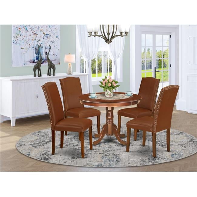 East West Furniture 42 in. Hartland Round Dinette Table & Four Parson ...