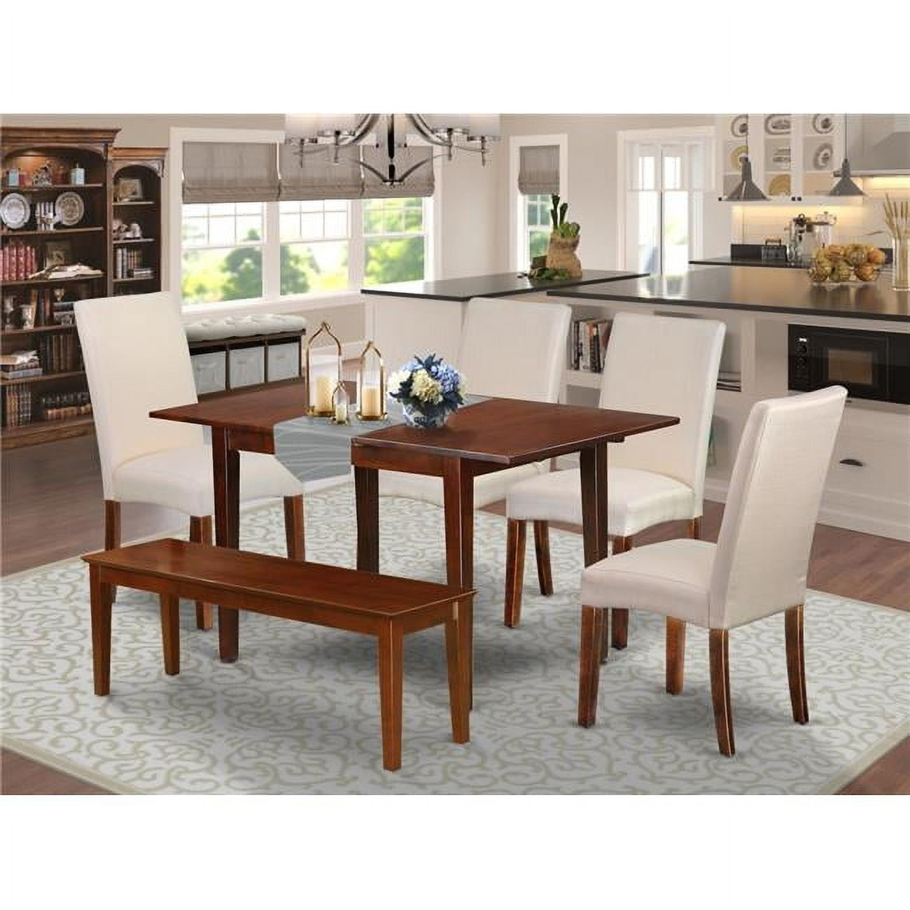 East West Furniture 48-60 in. Picasso Rectangle Dining Table & 4 Parson ...