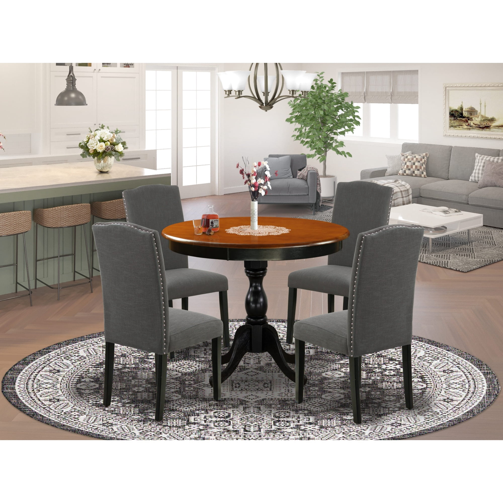 East West Furniture 5-Pc Round Kitchen Table Set Contains a Wood ...