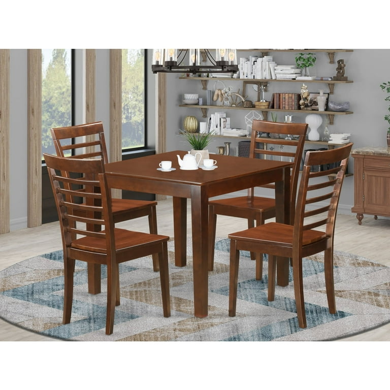 East West Furniture 5 Pc Small Kitchen Table set with a Dining Table and 4 Kitchen Chairs in Mahogany