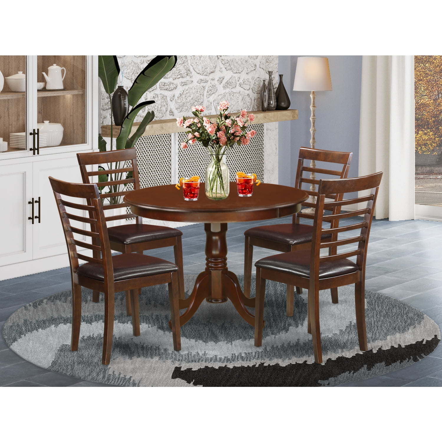 East West Furniture 5-Piece Circle Dining Room Dinette Set with Round ...