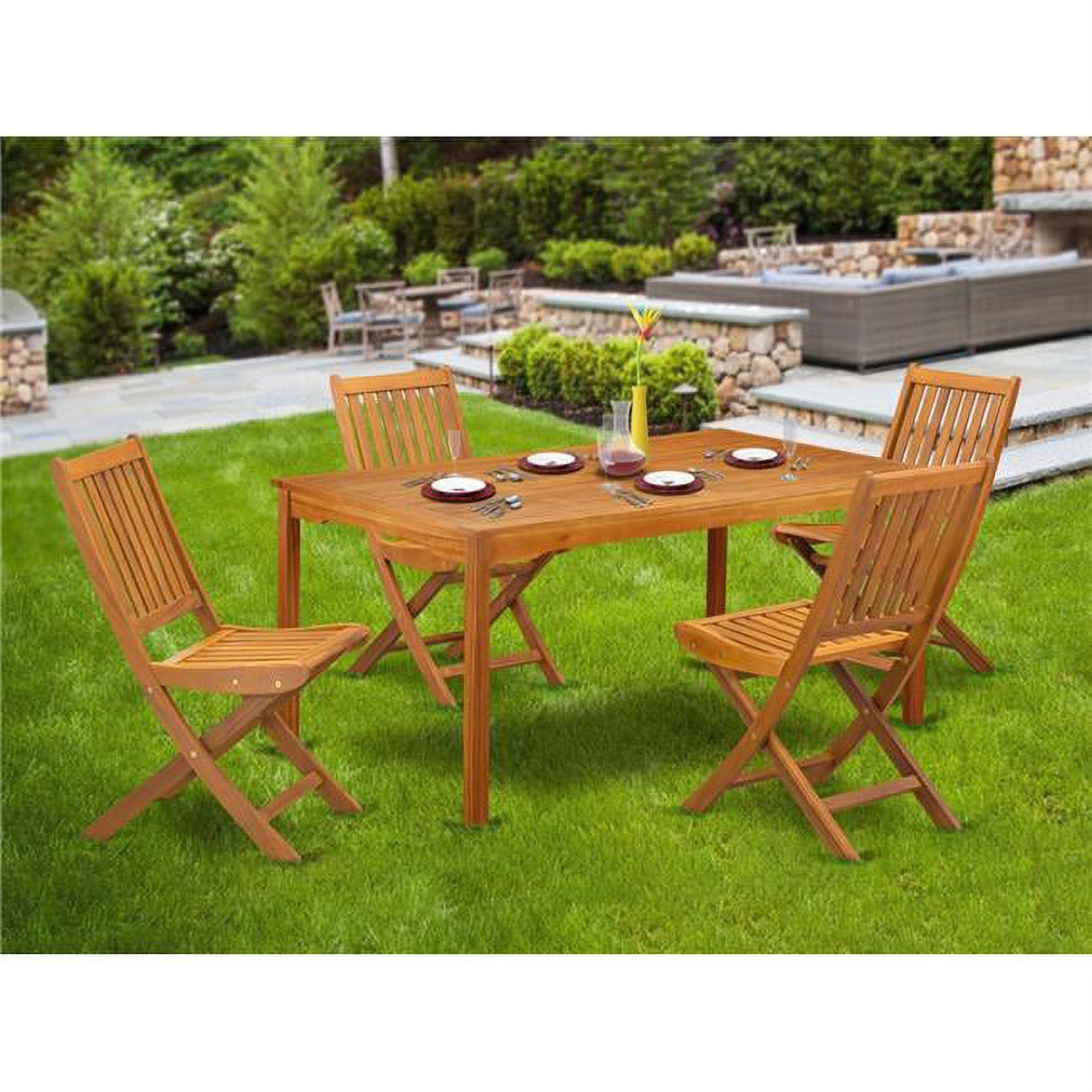 East West Furniture 5 Piece Cameron Outdoor Coffee Table Set - Natural ...