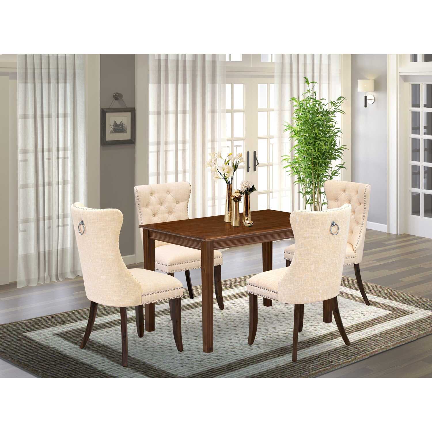 East West Furniture 5 Piece Dining Table Set Consists of a Rectangle ...