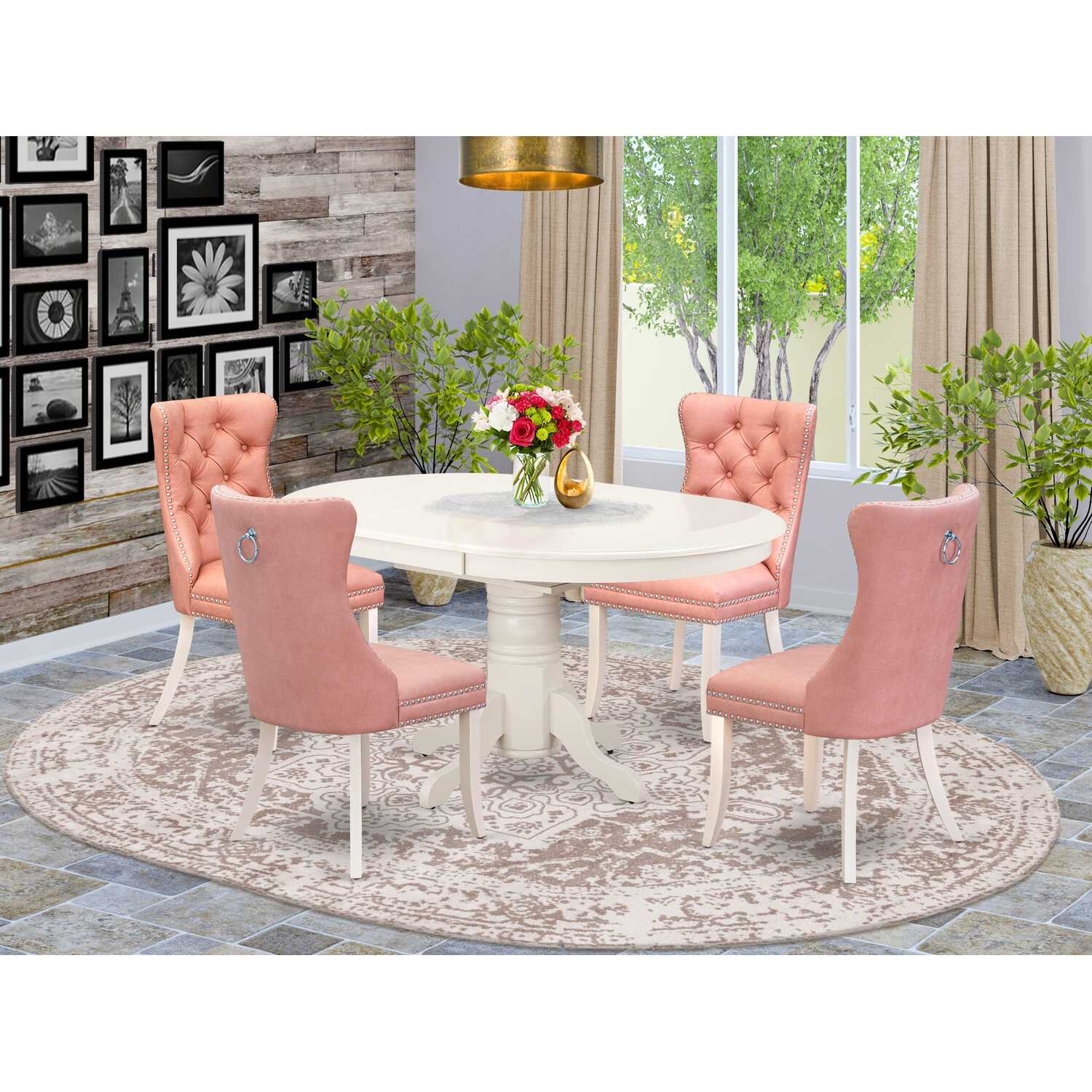 East West Furniture 5 Piece Dining Table Set Contains an Oval Kitchen ...