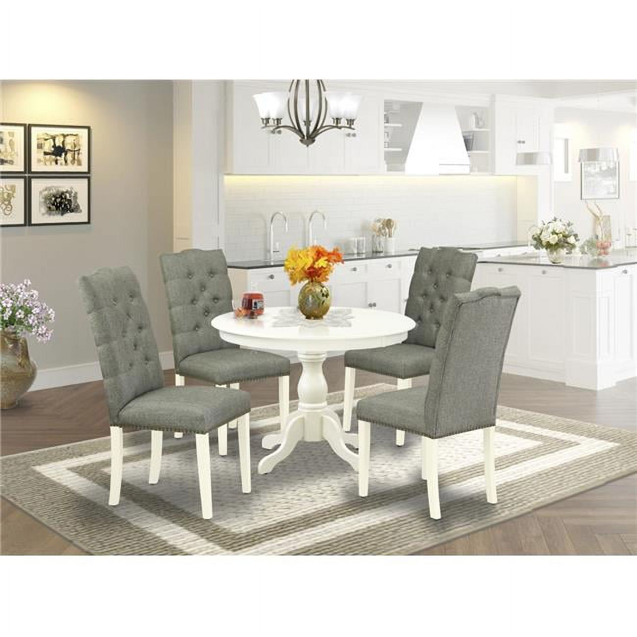 East West Furniture 5 Piece Hartland Dinette Set - Linen White ...