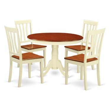 5 Pc set with a Round Small Table and 4 Leather Kitchen Chairs in ...