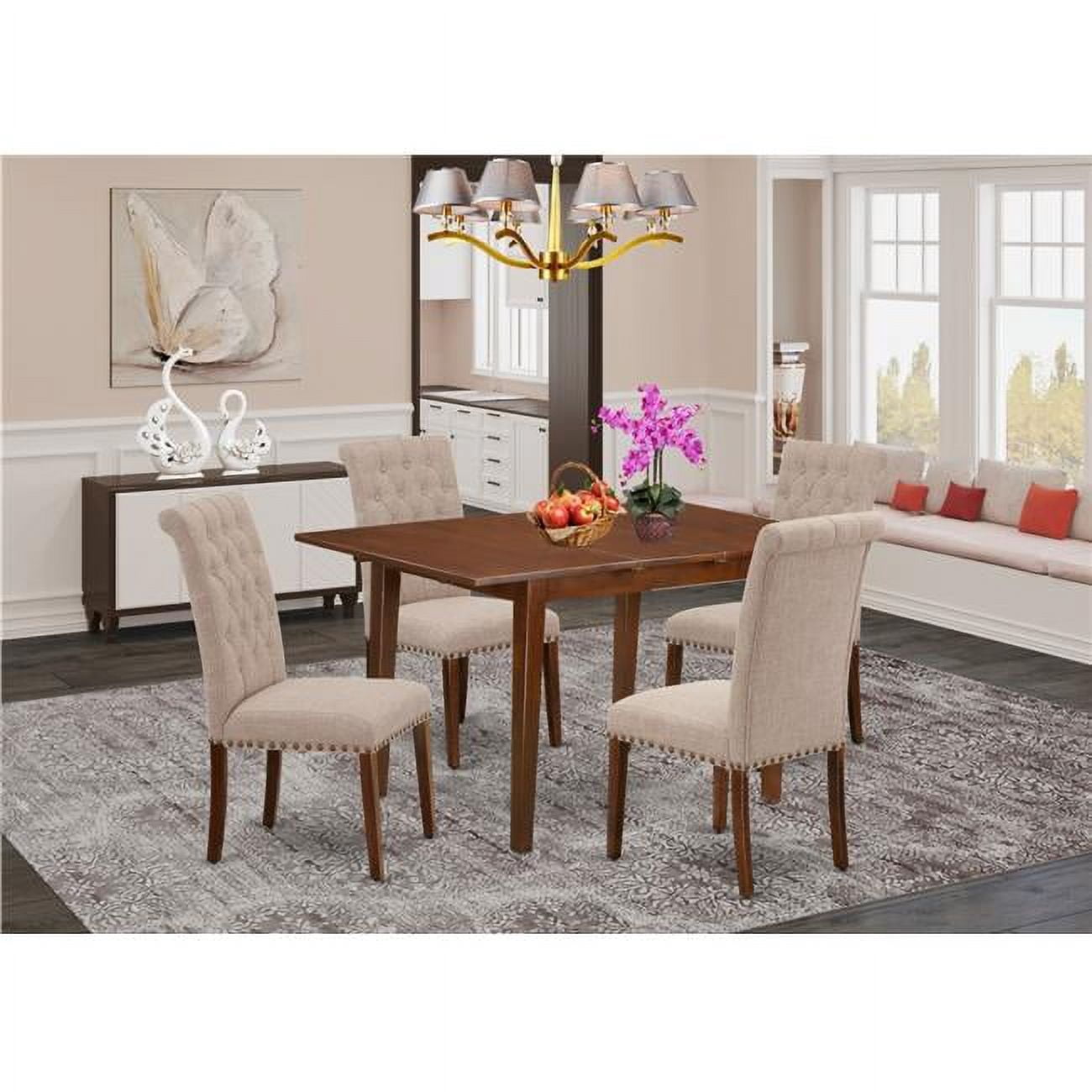 East West Furniture 5 Piece Picasso Dining Set - Mahogany & Light Fawn ...