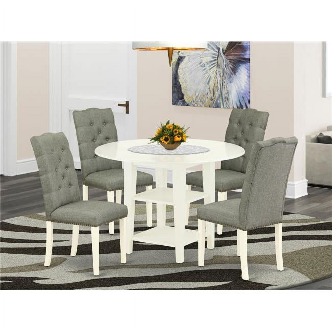 East West Furniture 5 Piece Sudbury Dining Table Set - Linen White ...