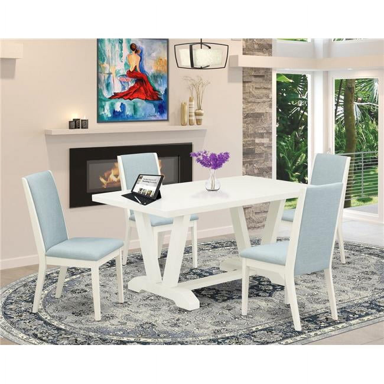 East West Furniture 5 Piece V-Style Kitchen Table Set - Wirebrushed ...