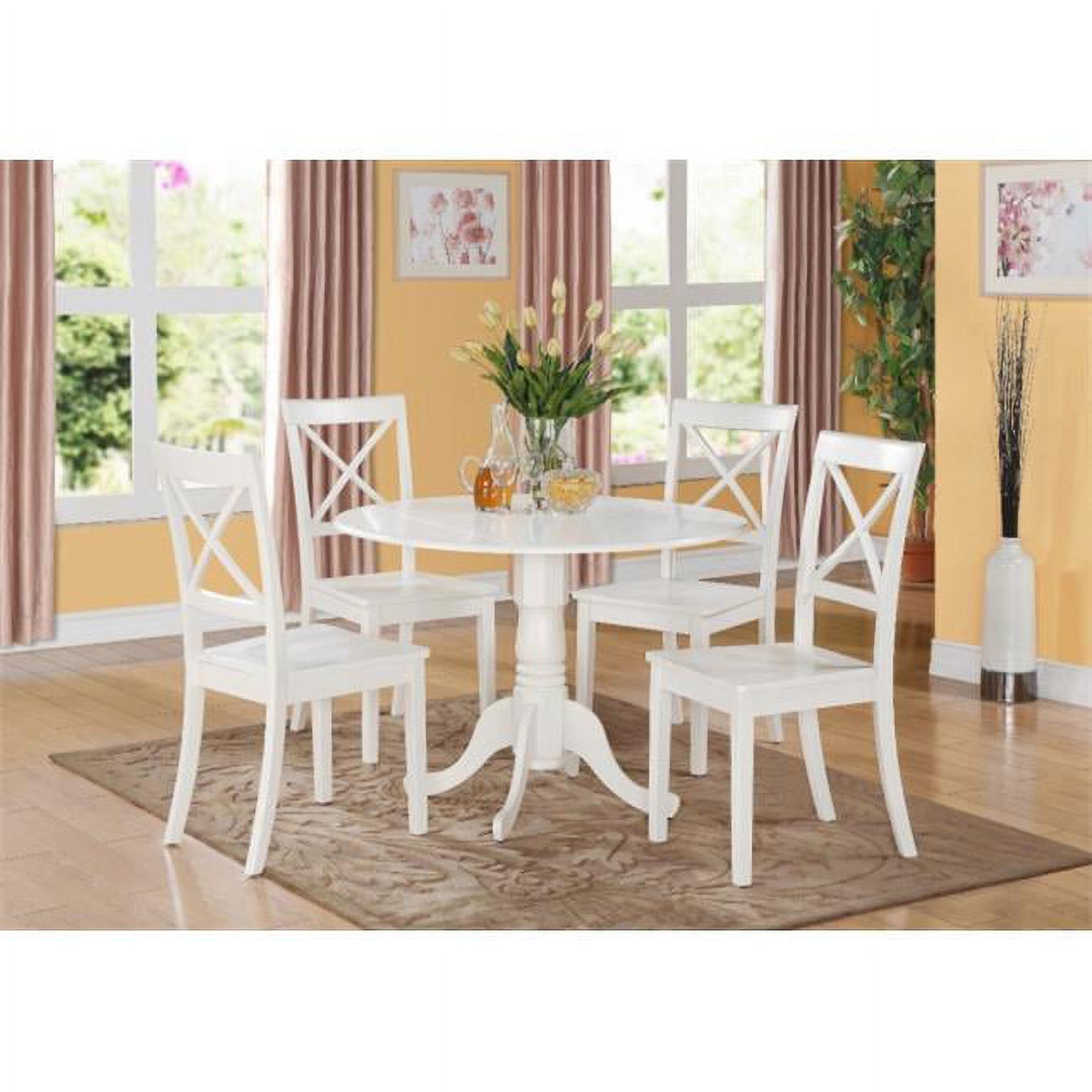 East West Furniture 5PC Kitchen Round Table with 2 Drop Leaves and 4 X ...