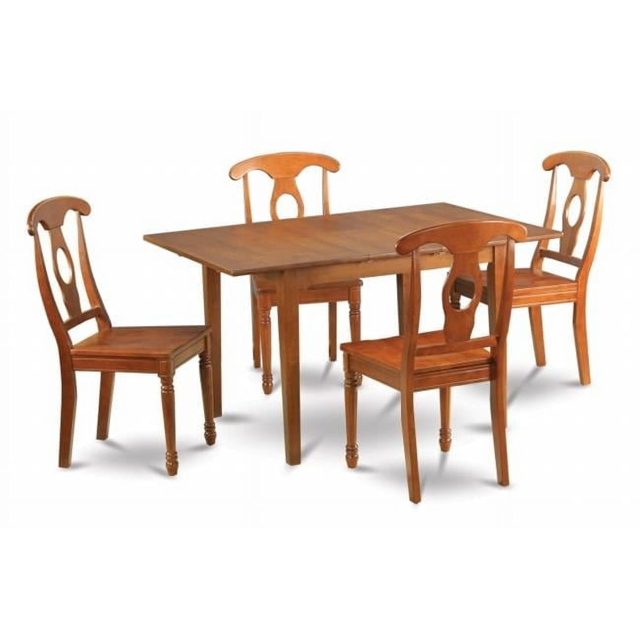East West Furniture 5Pc Set Picasso Table with 12 in butterfly leaf and 4 Napoleon wood seat ...
