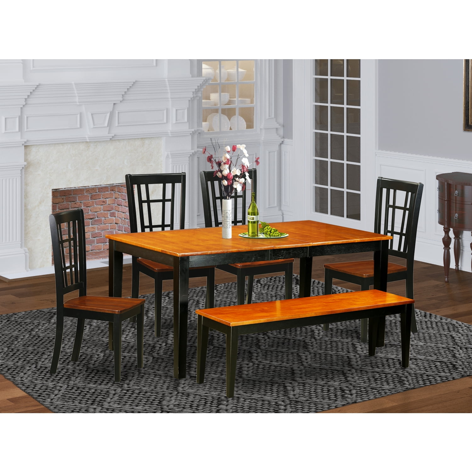 East West Furniture 6 Piece Dining Room Set With Bench-Kitchen Tables ...