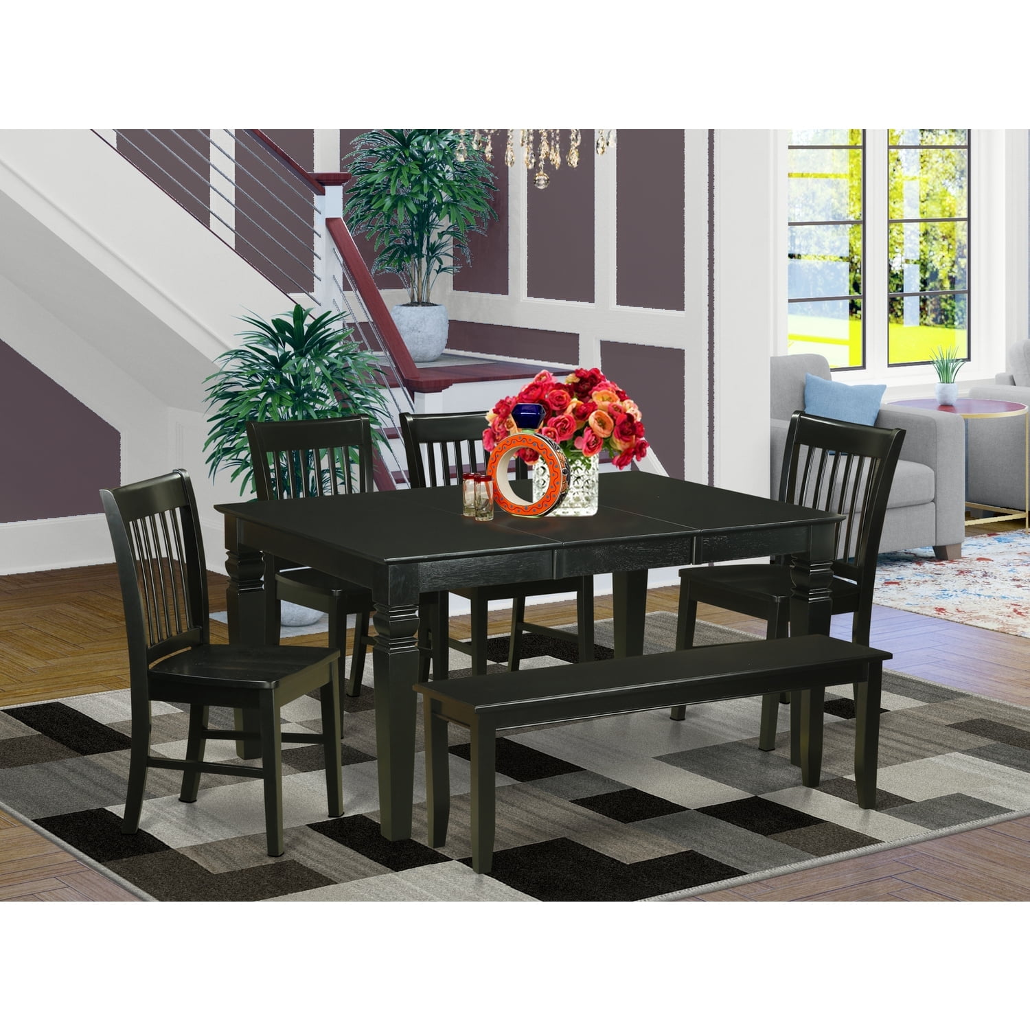 East West Furniture Dining Room Set - 6 Piece Kitchen Table, 4 Chairs ...