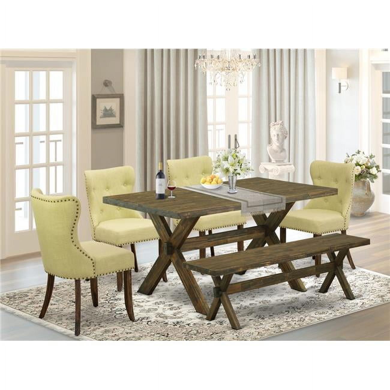 East West Furniture 6 Piece X-Style Dinette Set - Distressed Jacobean ...