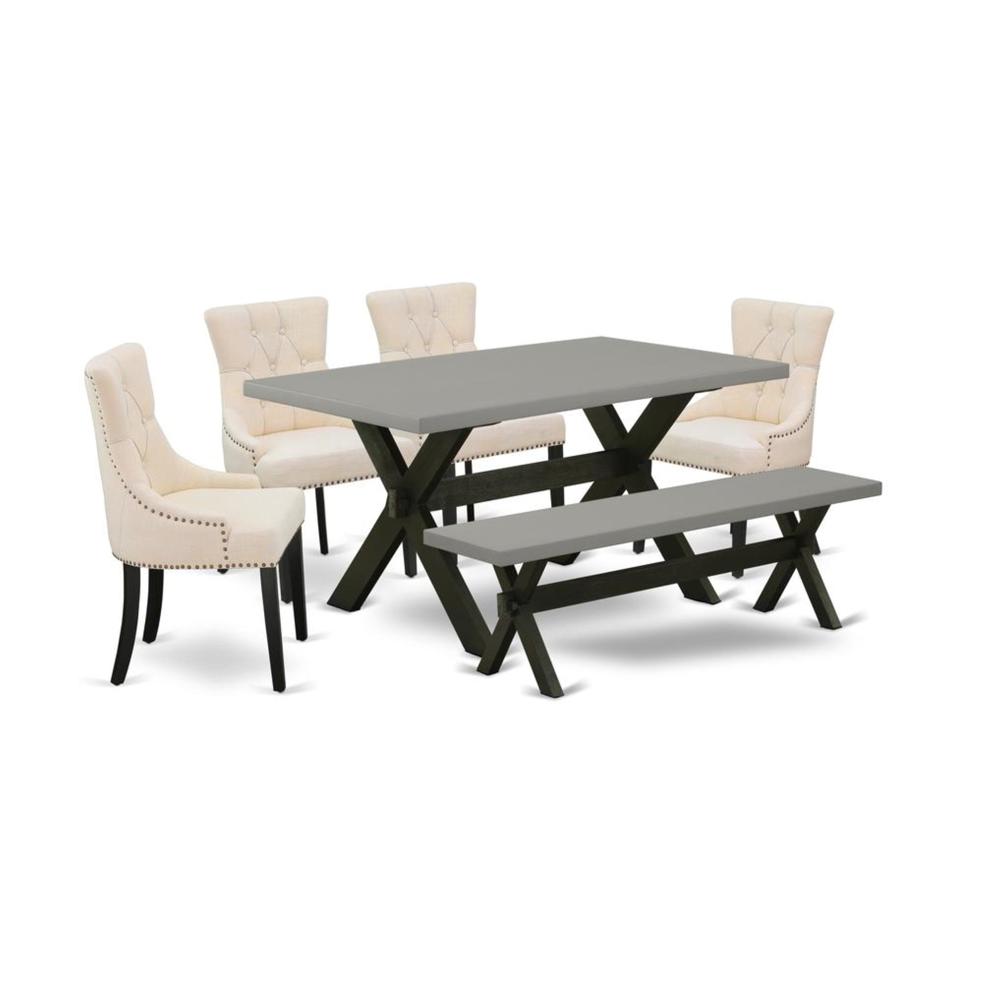 East West Furniture X696FR102-6 6-Pc Dining Table Set - 4 Dining Chairs ...