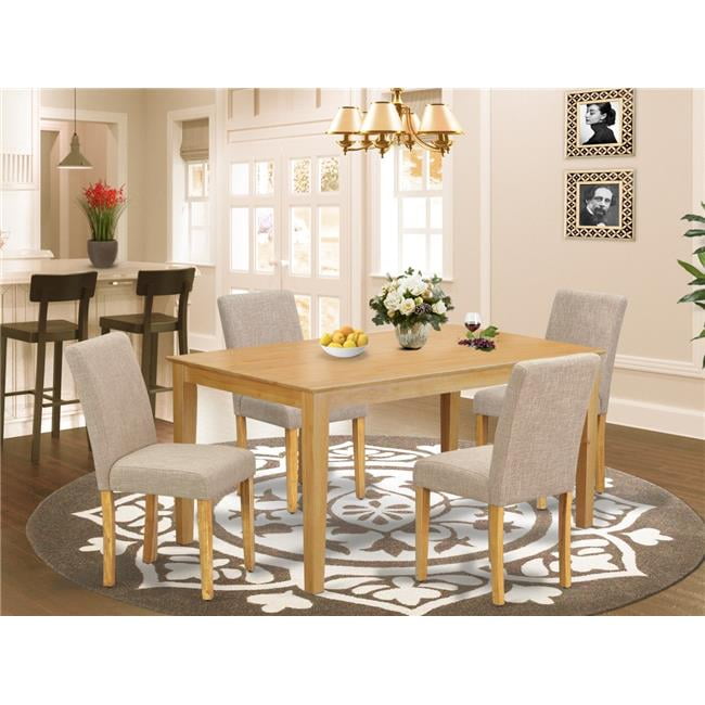 East West Furniture 60 in. Capri Rectangle Dining Room Table & 4 Parson ...