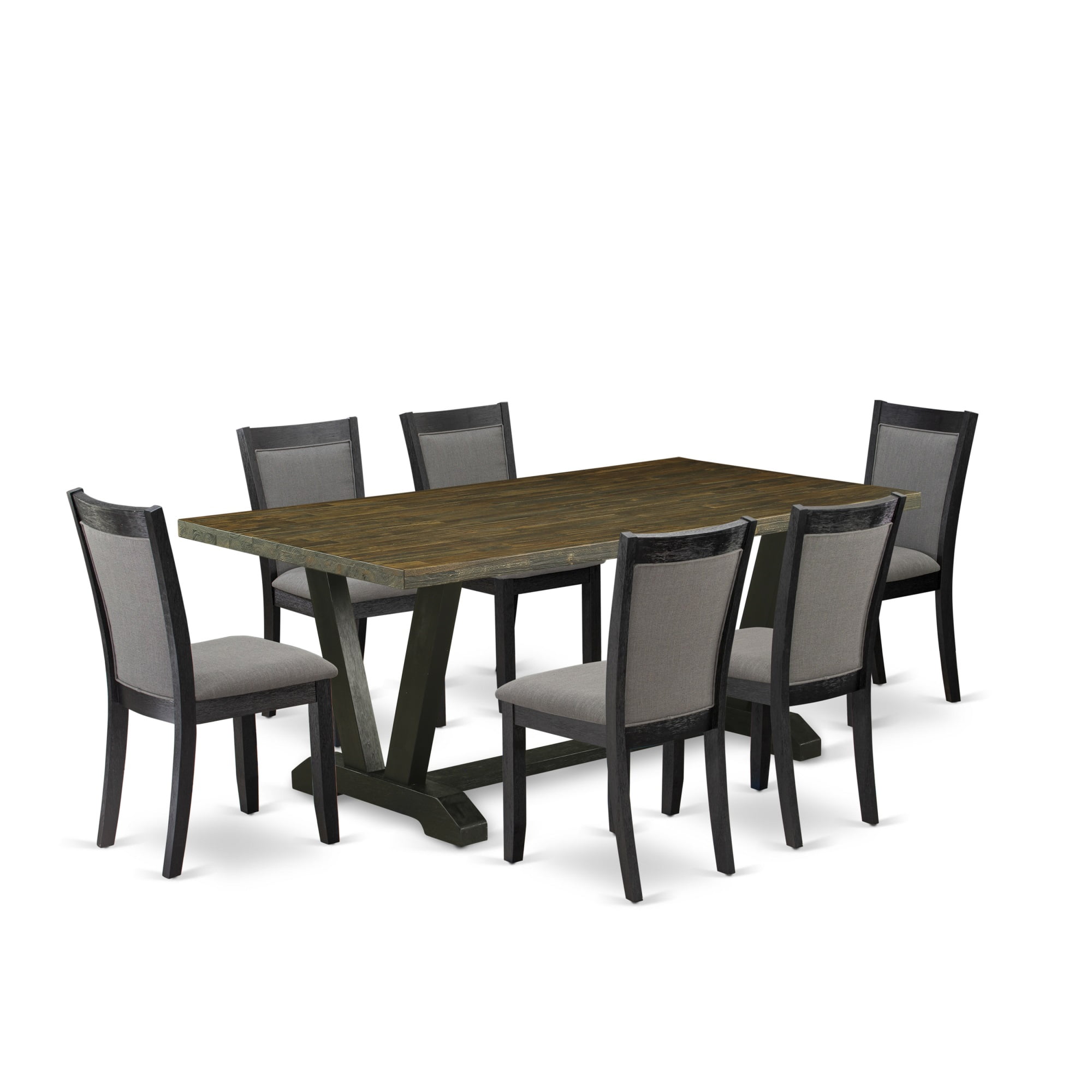 East West Furniture 7 Pc Dining Table Set - Distressed Jacobean Top ...