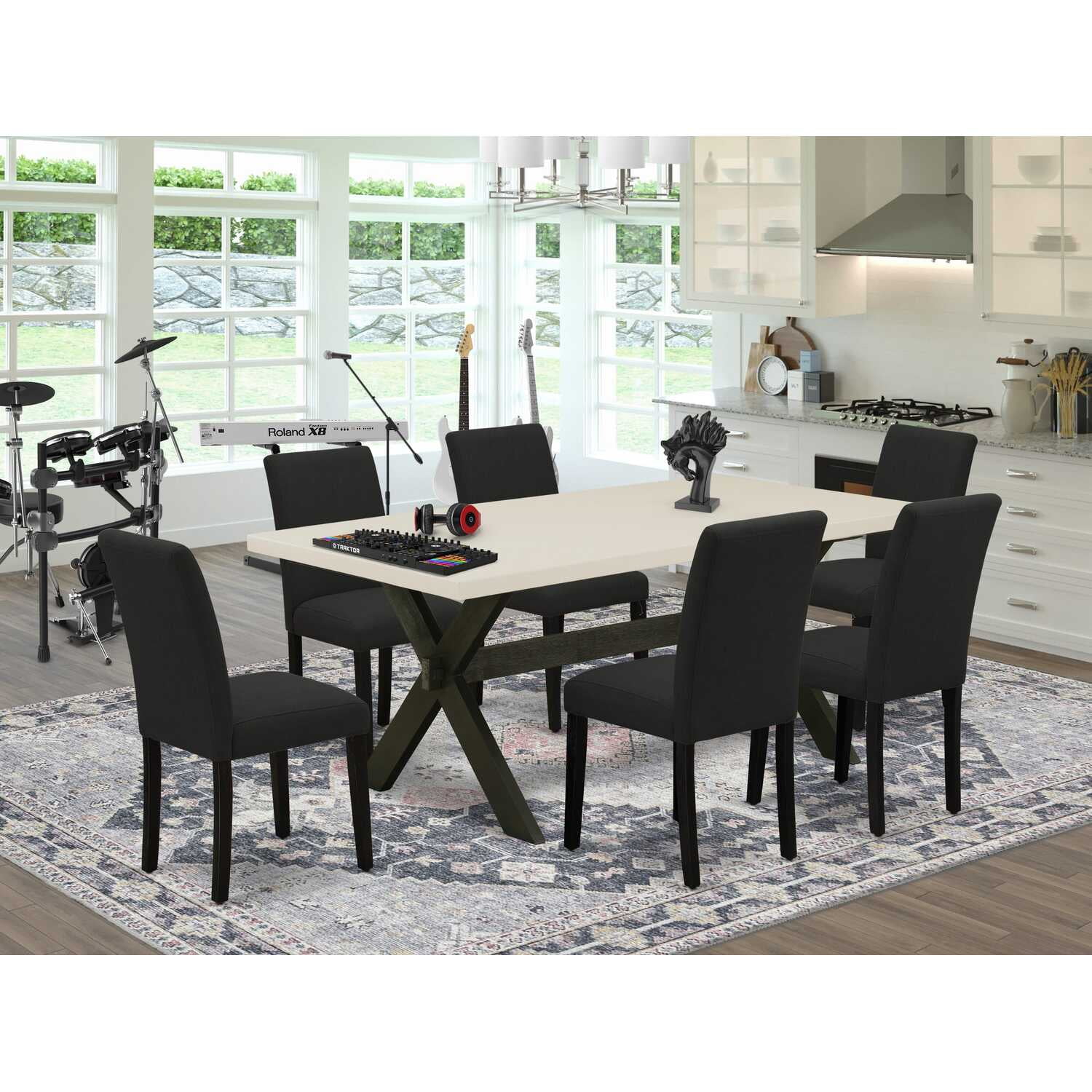 East West Furniture 7-Pc Dining Table Set Includes 6 Mid Century Modern ...