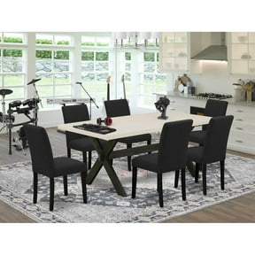 East West Furniture X697FO624-9 9 Pc Dining Room Set - 8 Black Linen ...