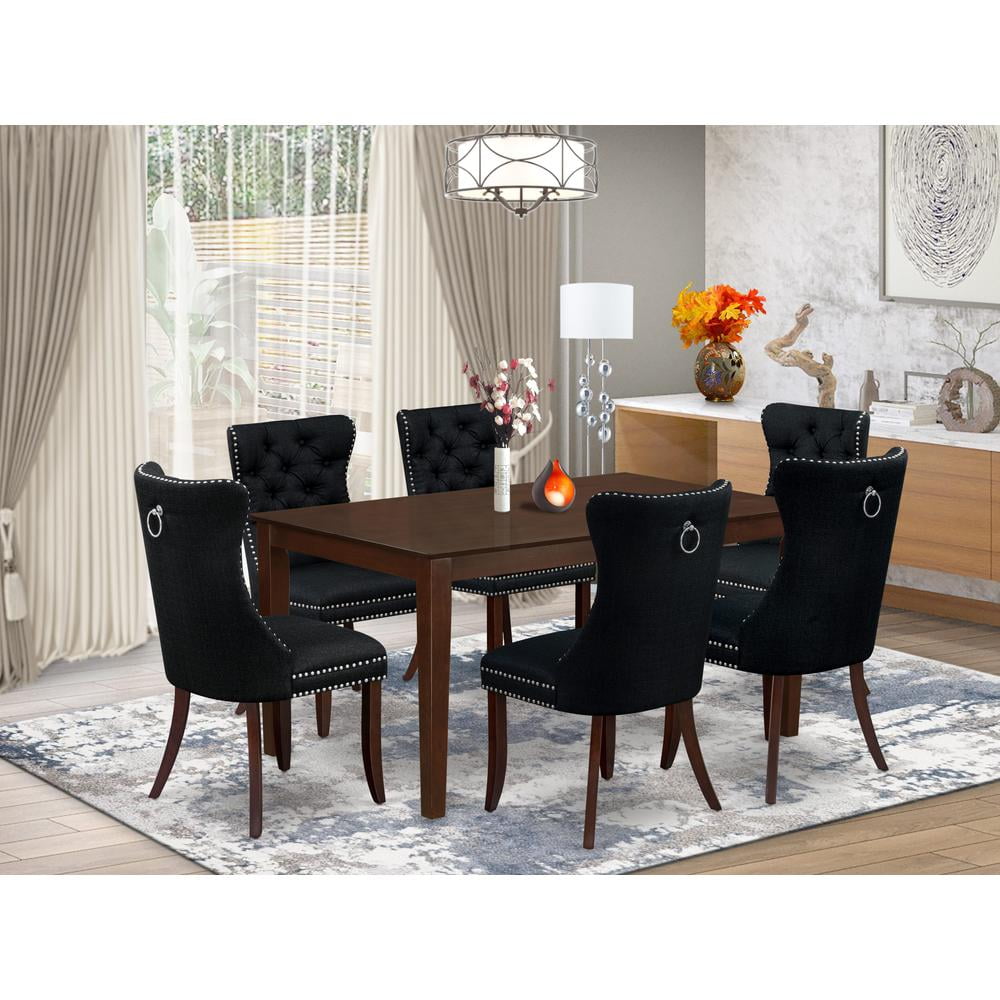 East West Furniture 7 Piece Dining Table Set Consists of a Rectangle ...