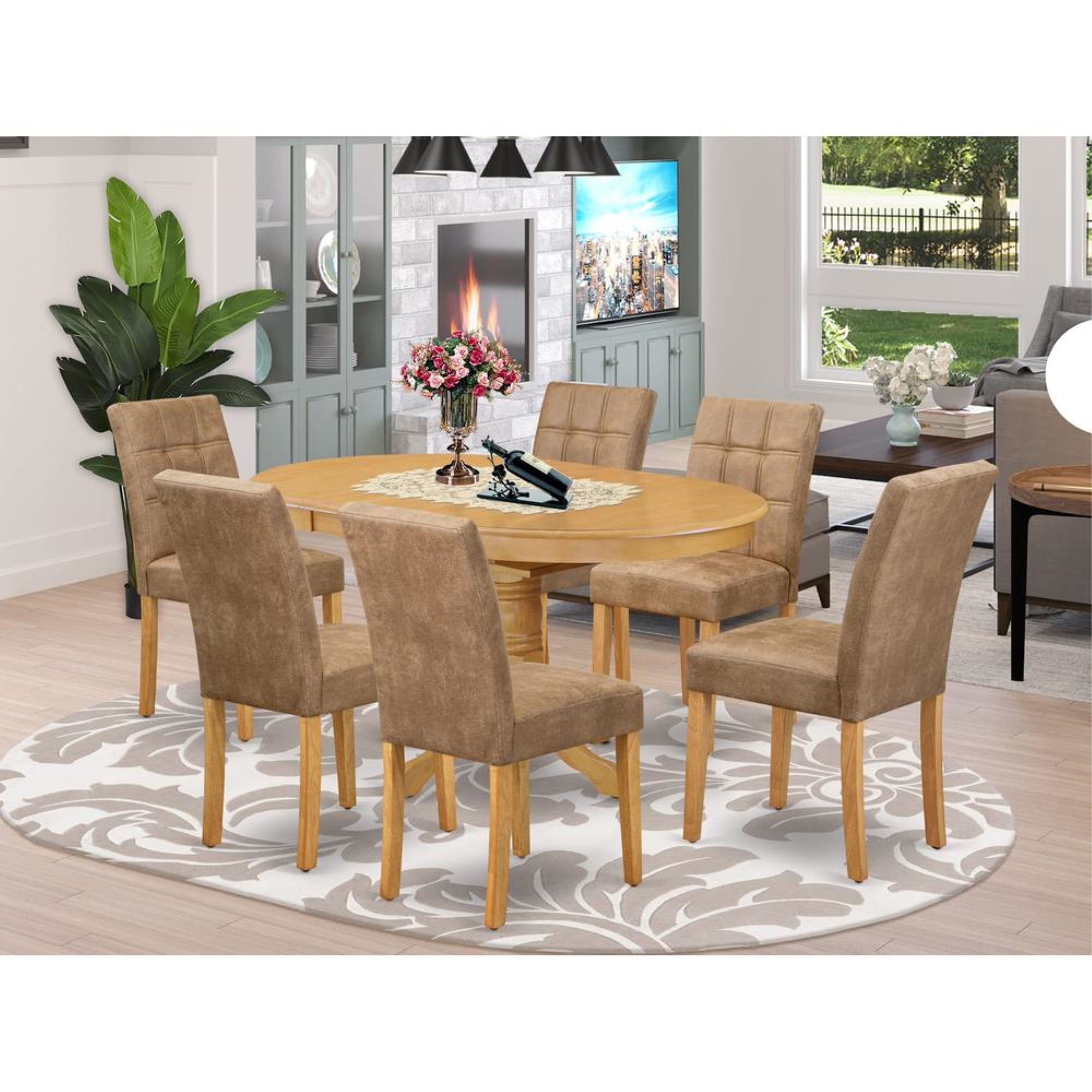 East West Furniture 7 Piece Kitchen Dining Table Set consists A Wood ...