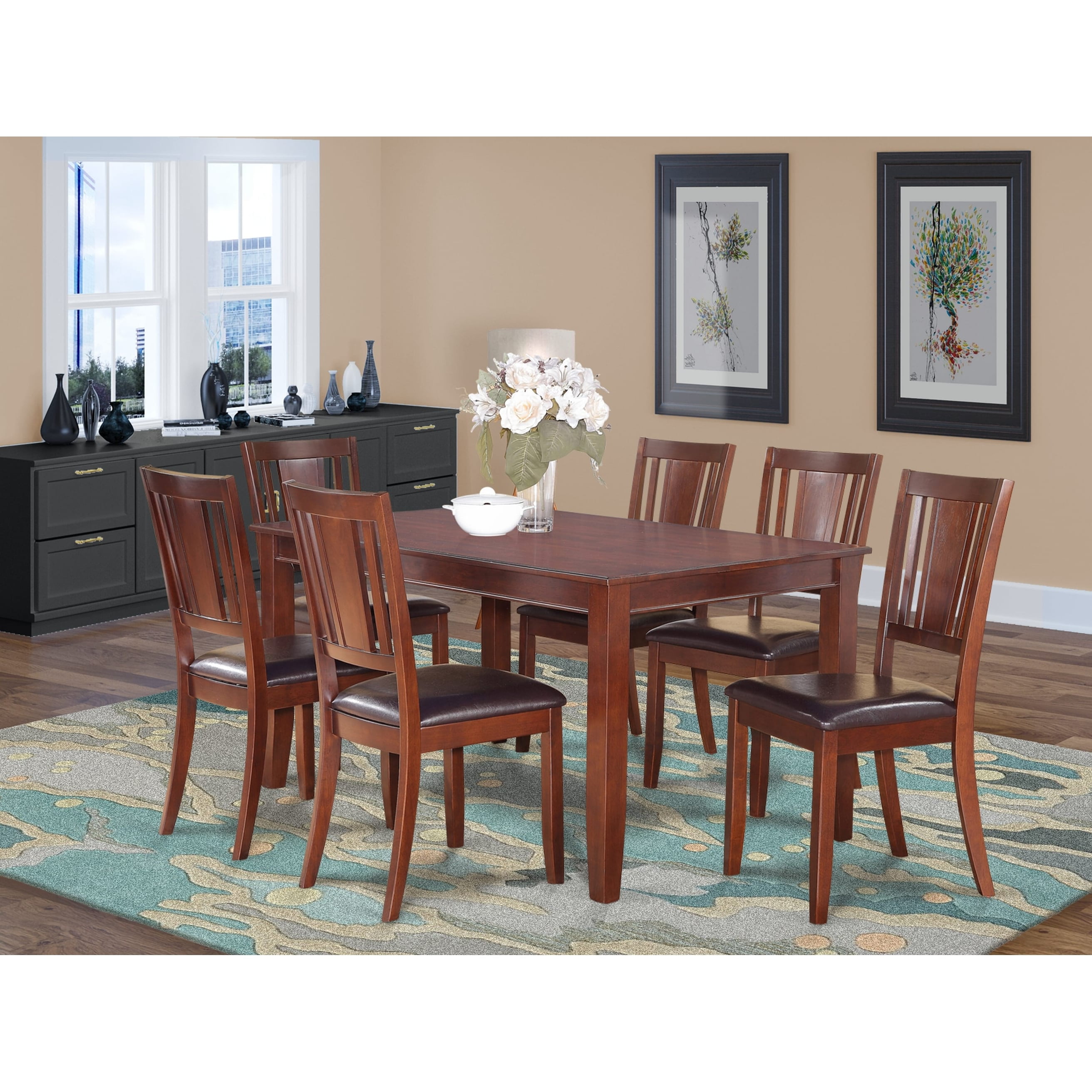 East West Furniture 7 Piece Kitchen Table & Chairs Set- a Rectangle ...