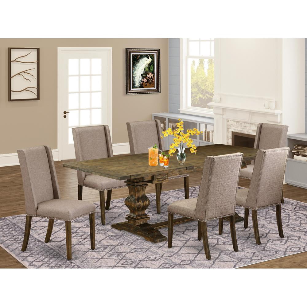 East West Furniture Lassale 7-piece Wood Dining Set in Jacobean Brown ...