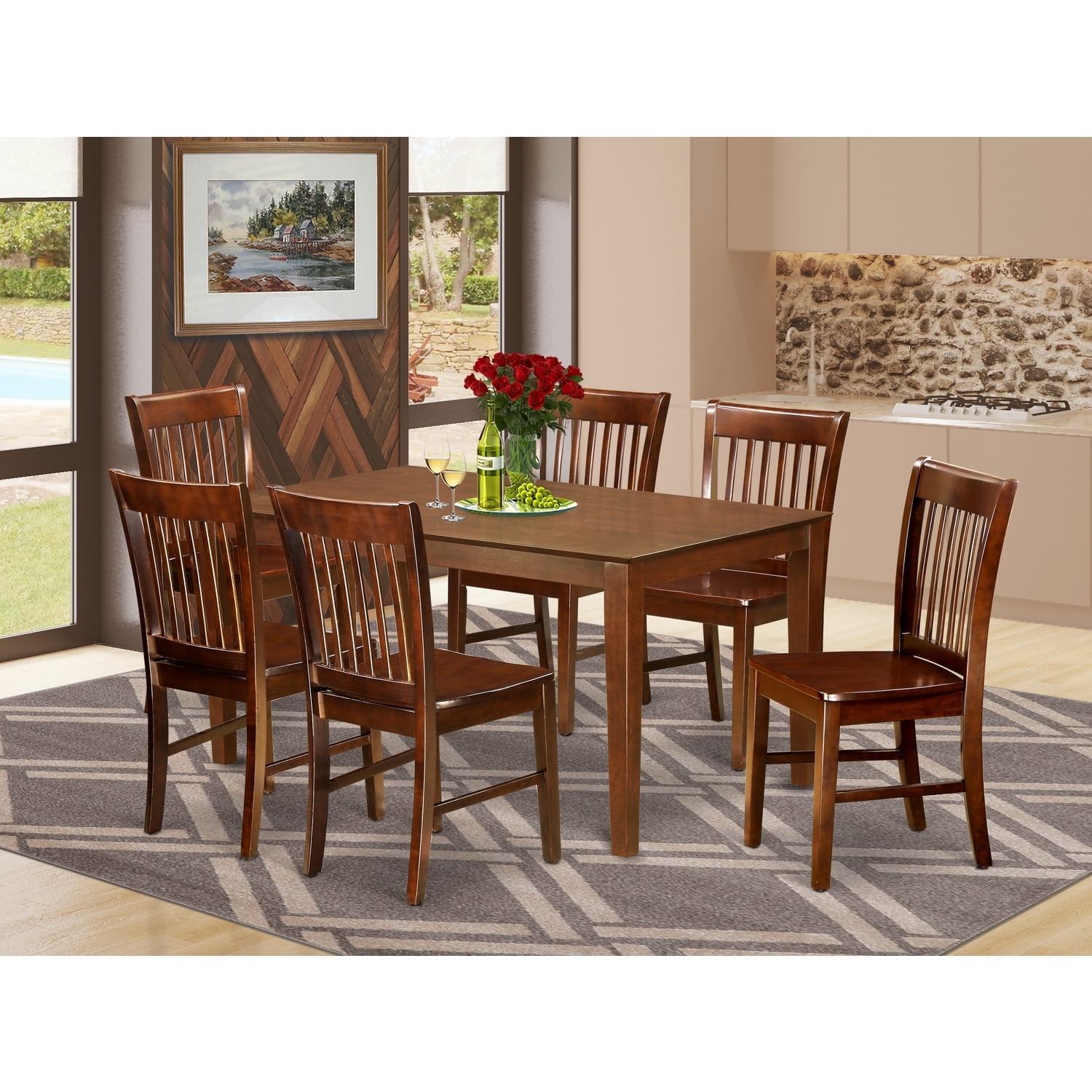 East West Furniture 7 Piece Modern Table Set- a Rectangle Wooden Table ...