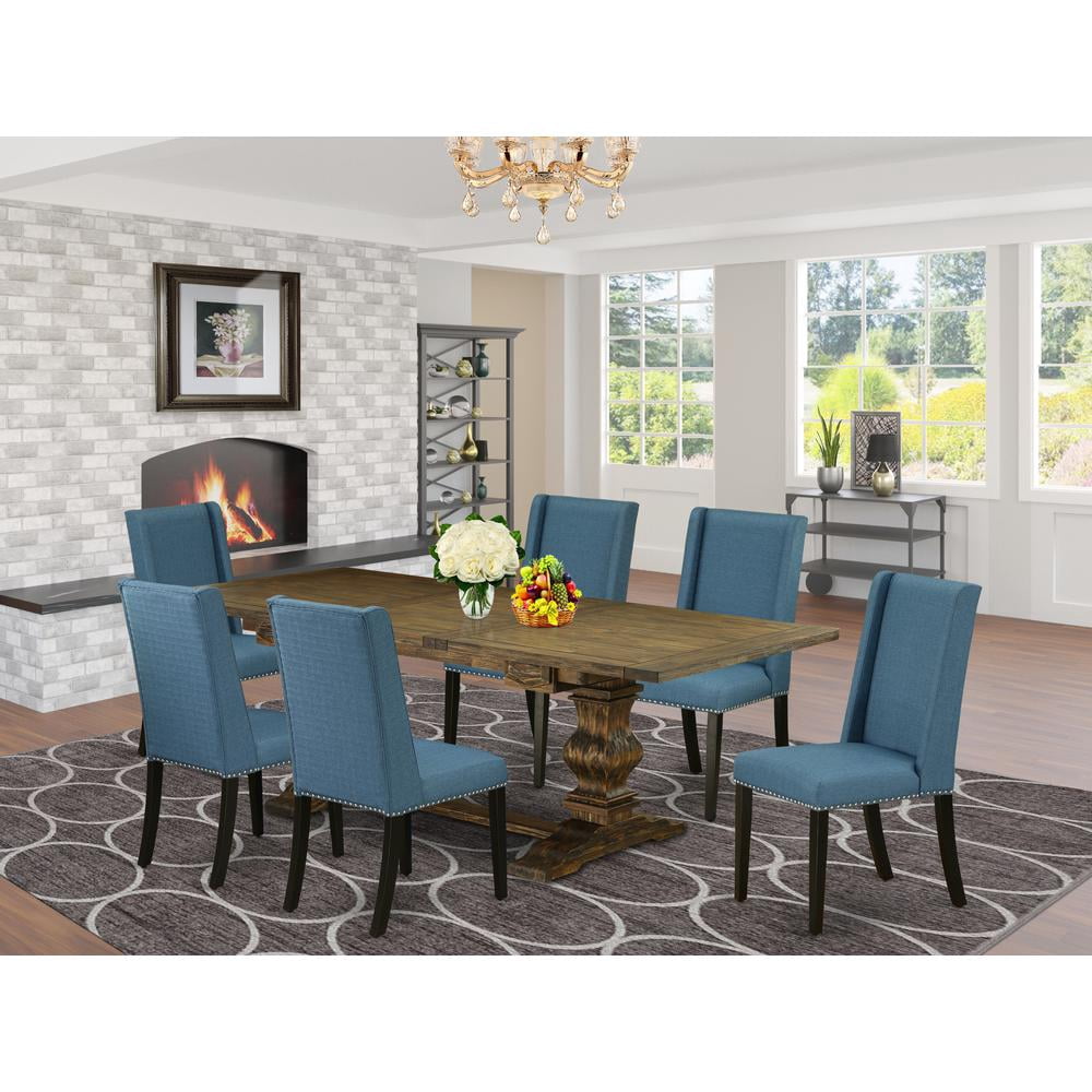 East West Furniture 7-pc dining set with Chair’s Legs and Mineral Blue ...