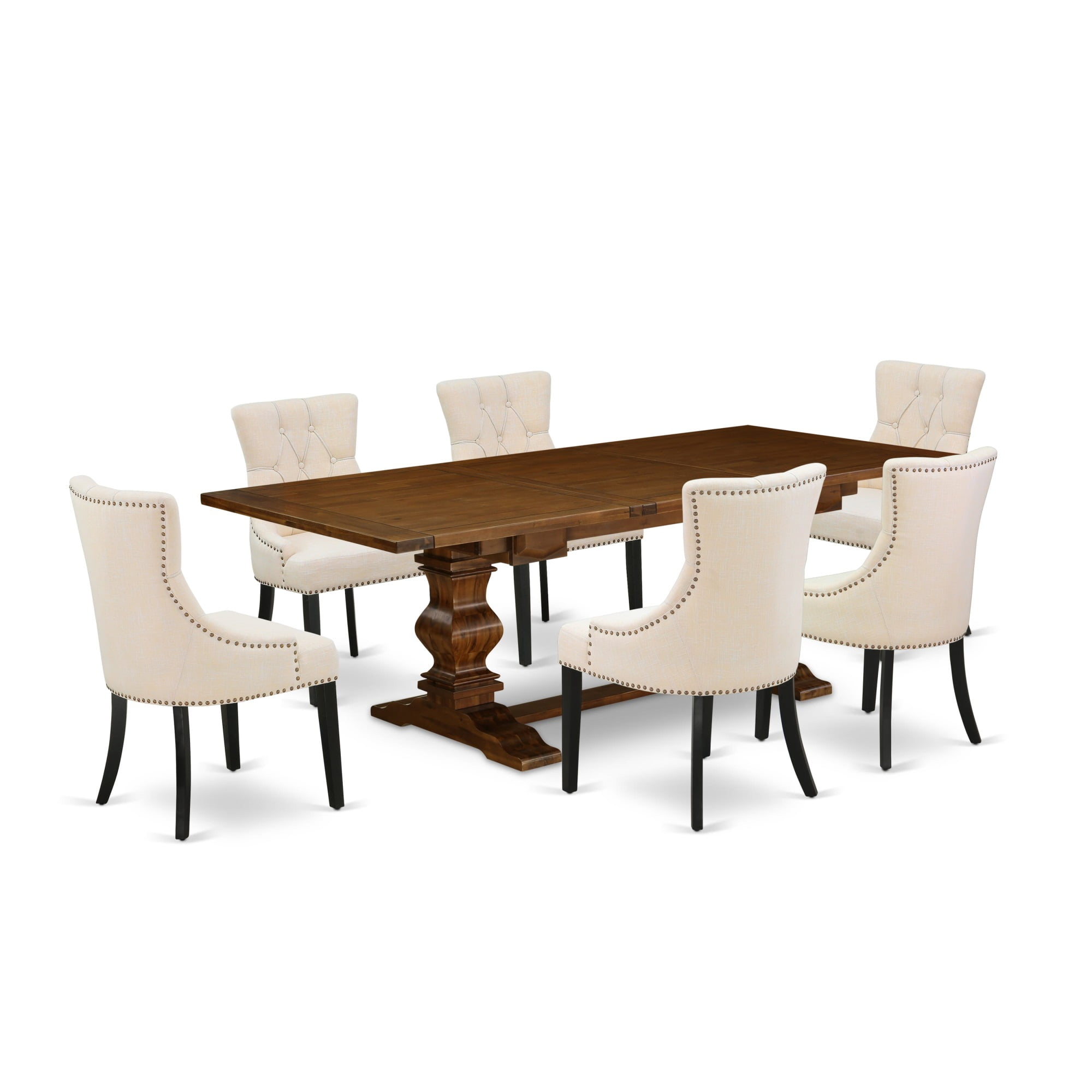 East West Furniture 7-pc dining table set with Chair’s Legs and Light ...