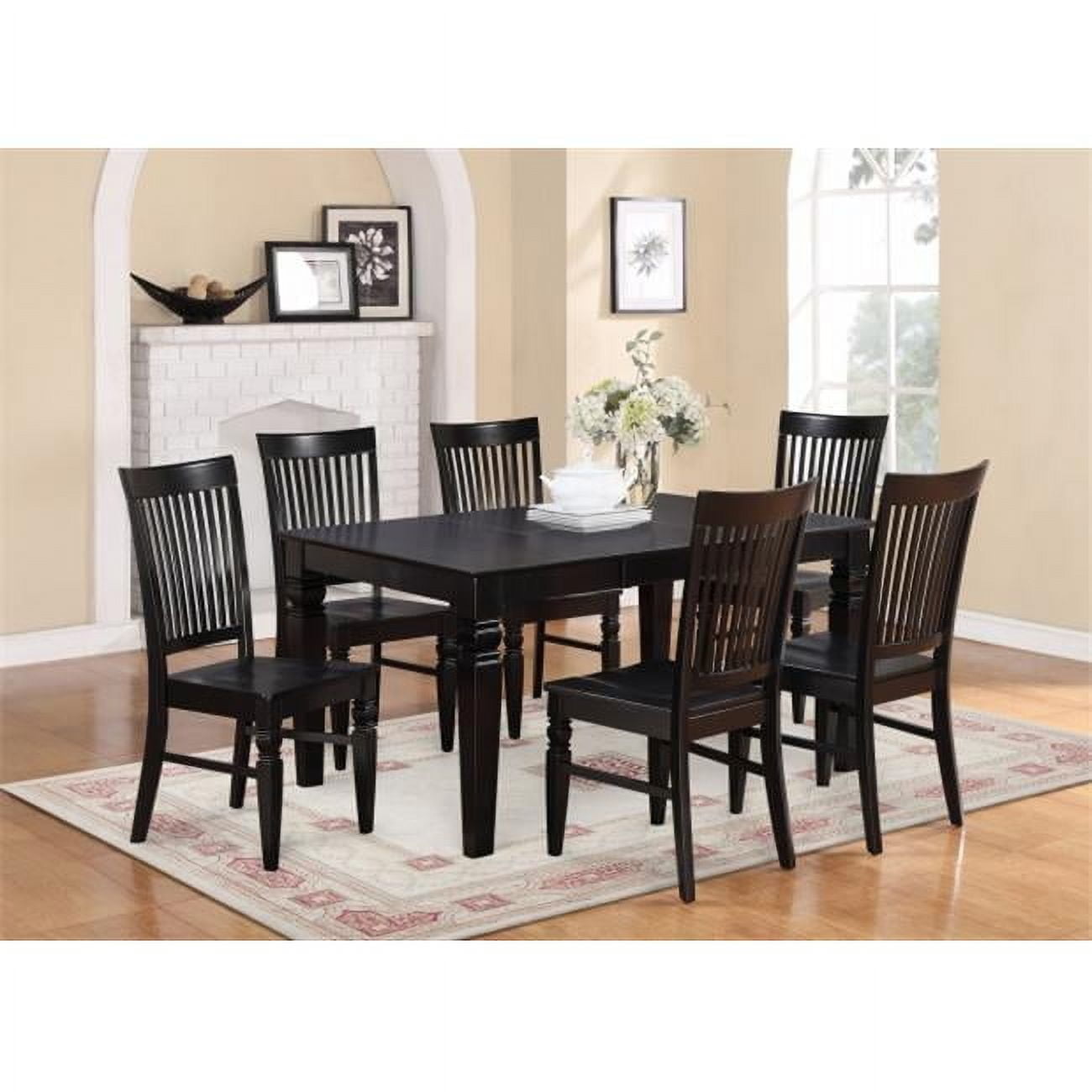 East West Furniture 7PC Weston Rectangular Dining Table and 6 Wood Seat ...