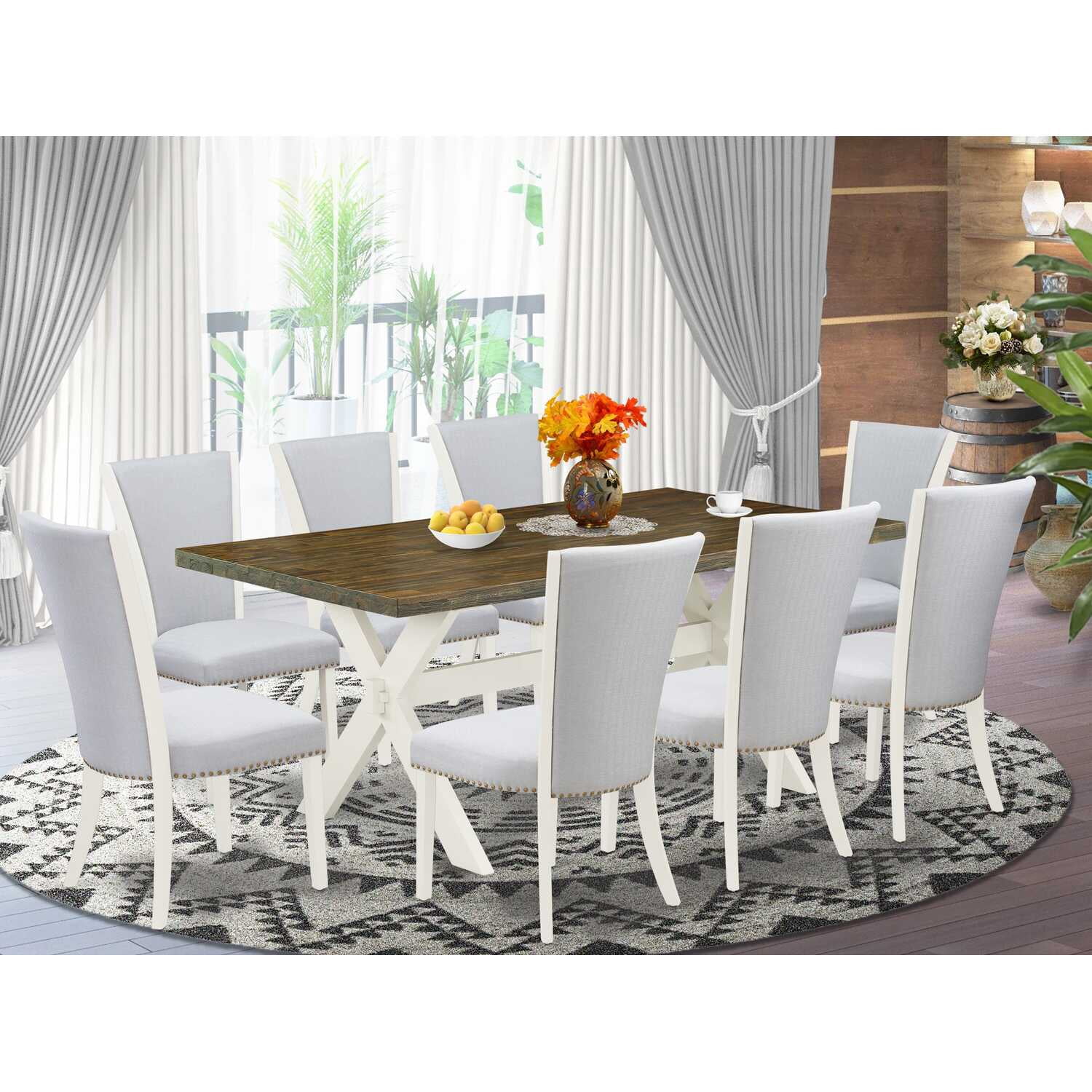 East West Furniture 9-Pc Dining Table Set Consists of 8 Dining Chairs ...