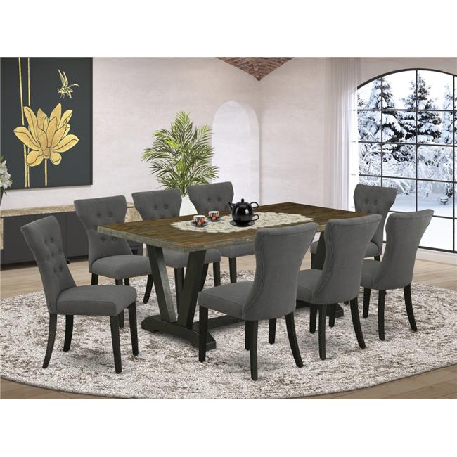 East West Furniture 9 Piece V-Style Kitchen Furniture Set - Dark Gotham ...