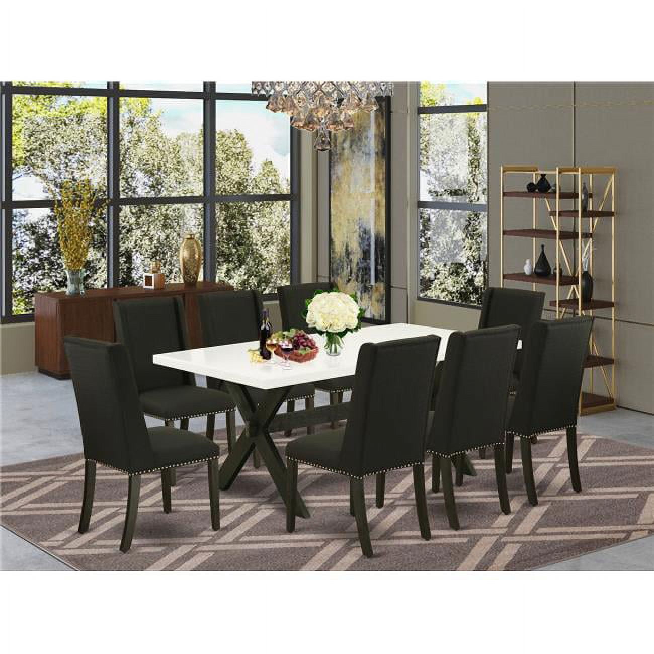 East West Furniture 9 Piece X-Style Kitchen Dining Table Set - Black ...